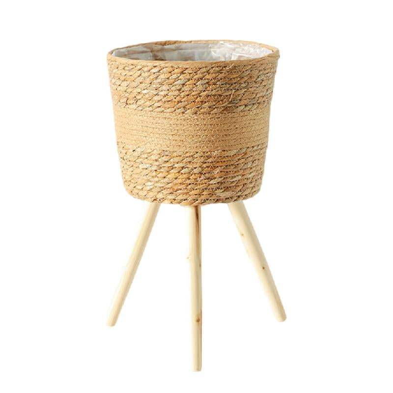 JZROCKER Plant Stand with Wooden Leg Cattail Flowerpots Storage Shelf ...