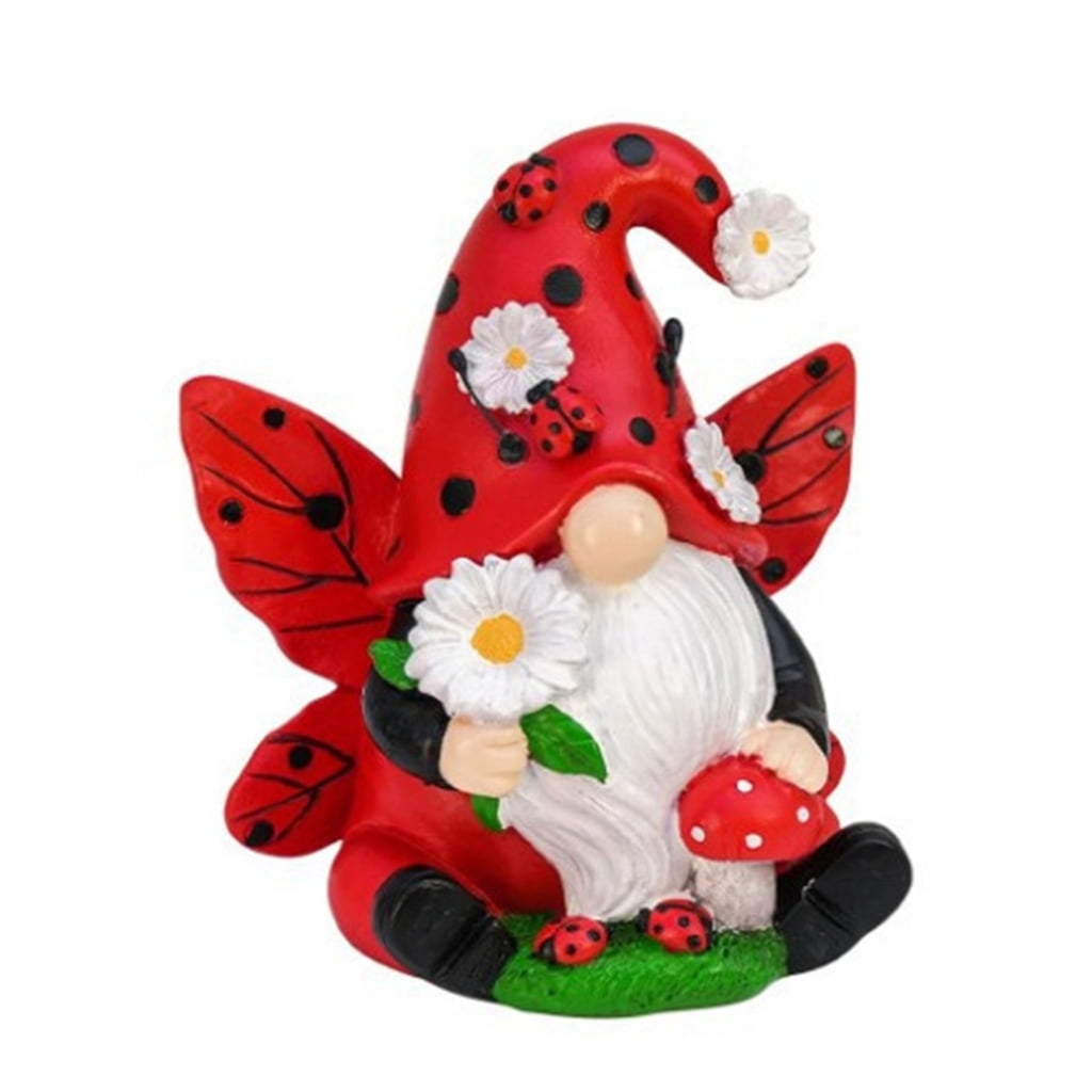 JZROCKER Resins Lady Bird Gnomes Holding Small Flower and Mushroom ...