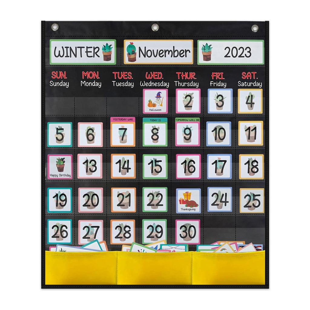 JZROCKER Teaching Calendar Pocket Chart, 20.07x23.62In Classroom Wall ...