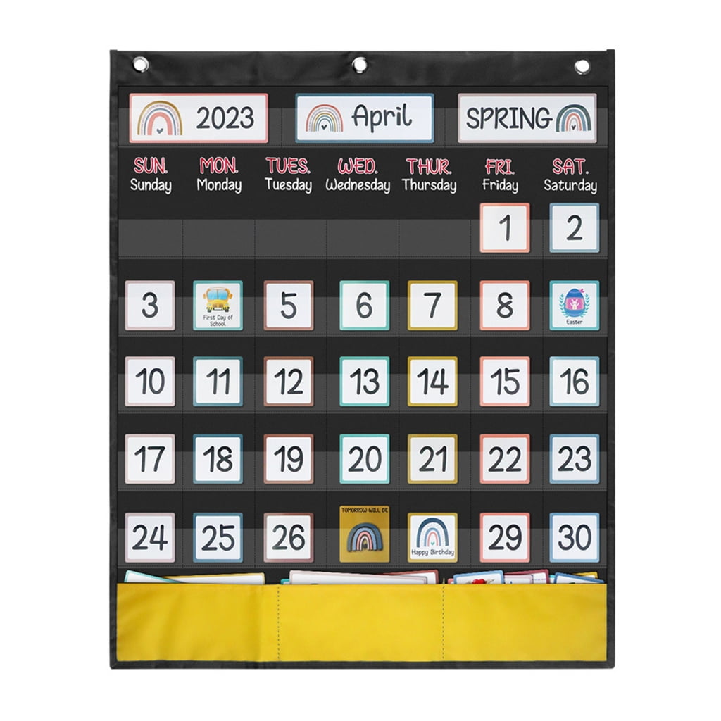JZROCKER Teaching Calendar Pocket Chart, 20.07x23.62In Classroom Wall ...