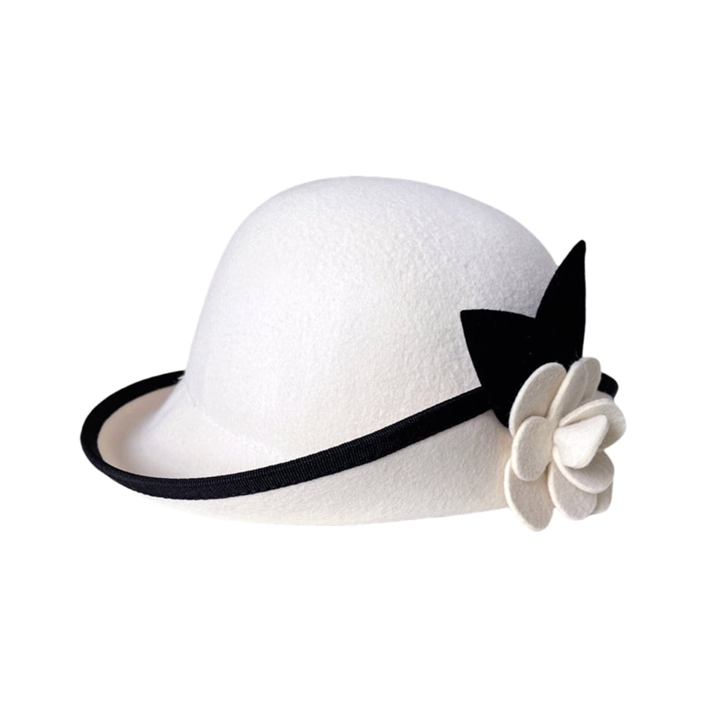 JZROCKER Vintage Domed Hat Wool Bowler Hat with Flower Trim Role Play ...