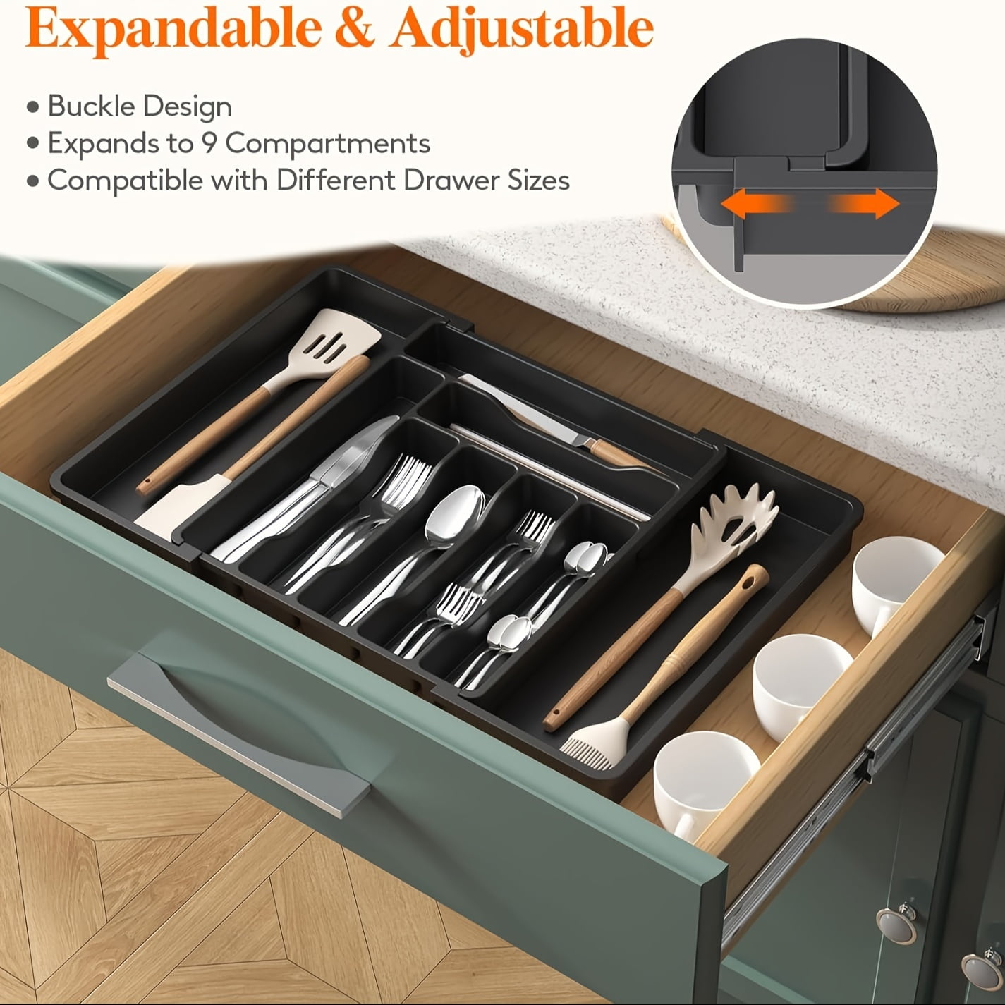 JZSHICHAOCAR Expandable Adjustable Silverware Organizer for Utensils ...