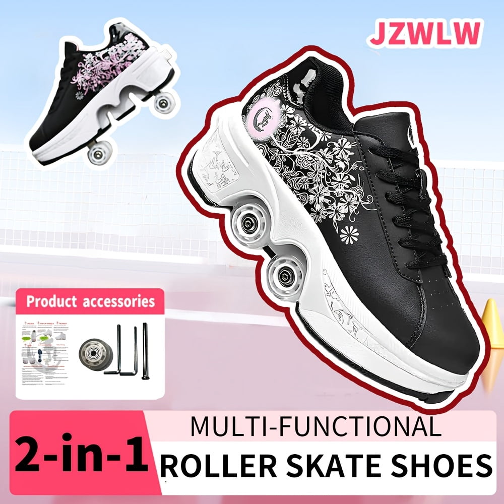 JZWLW Four-Wheel 2-in-1 Roller Skate Shoes, Unisex Roller Shoes ...