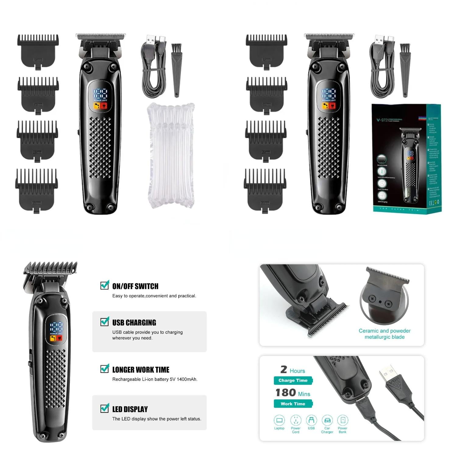JZXAGAN Enhanced Lightweight High-Performance Cordless Hair Clipper ...
