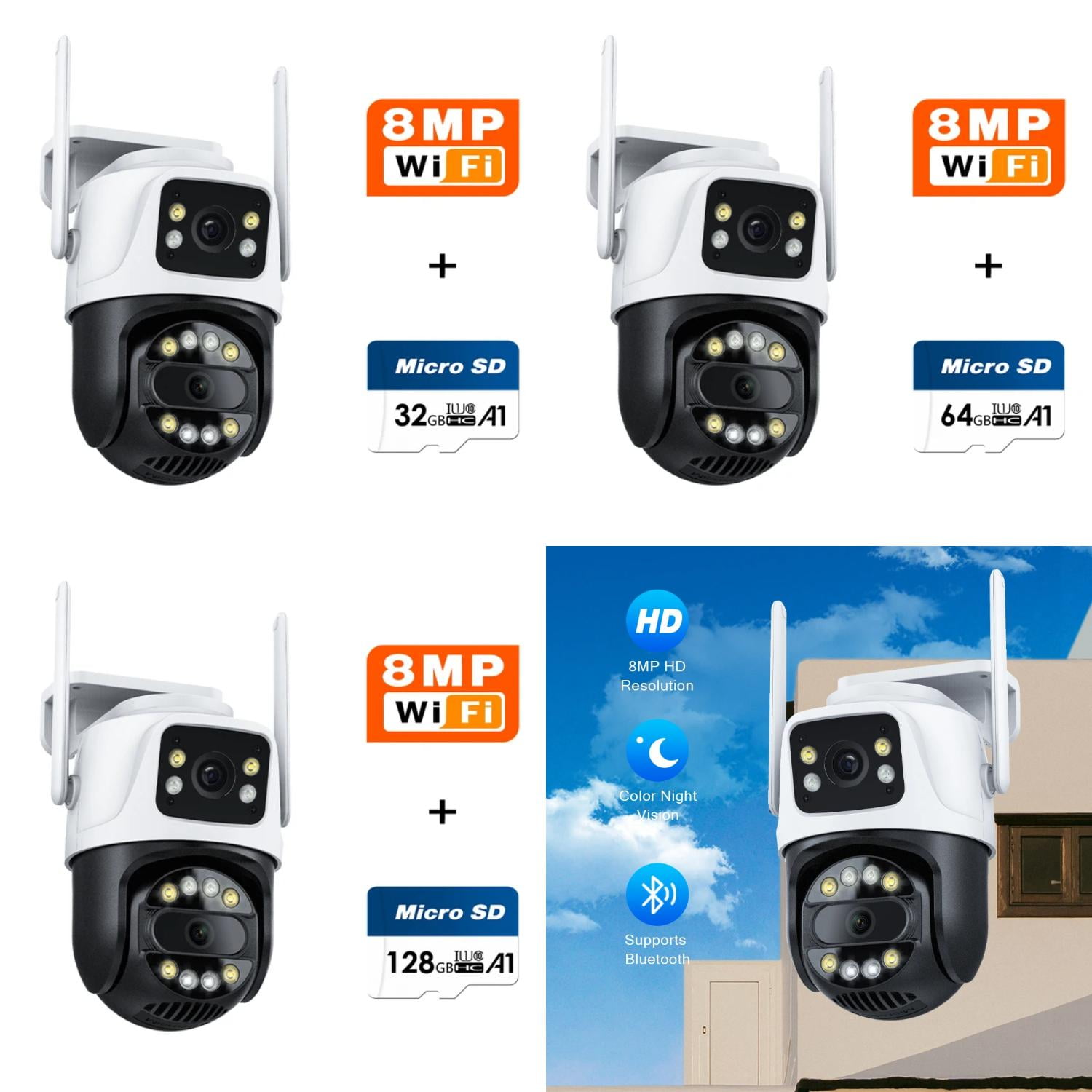 JZXAGAN Exceptional Ultra HD 8MP Dual Lens and Dual Screen iCSee Wi-Fi ...