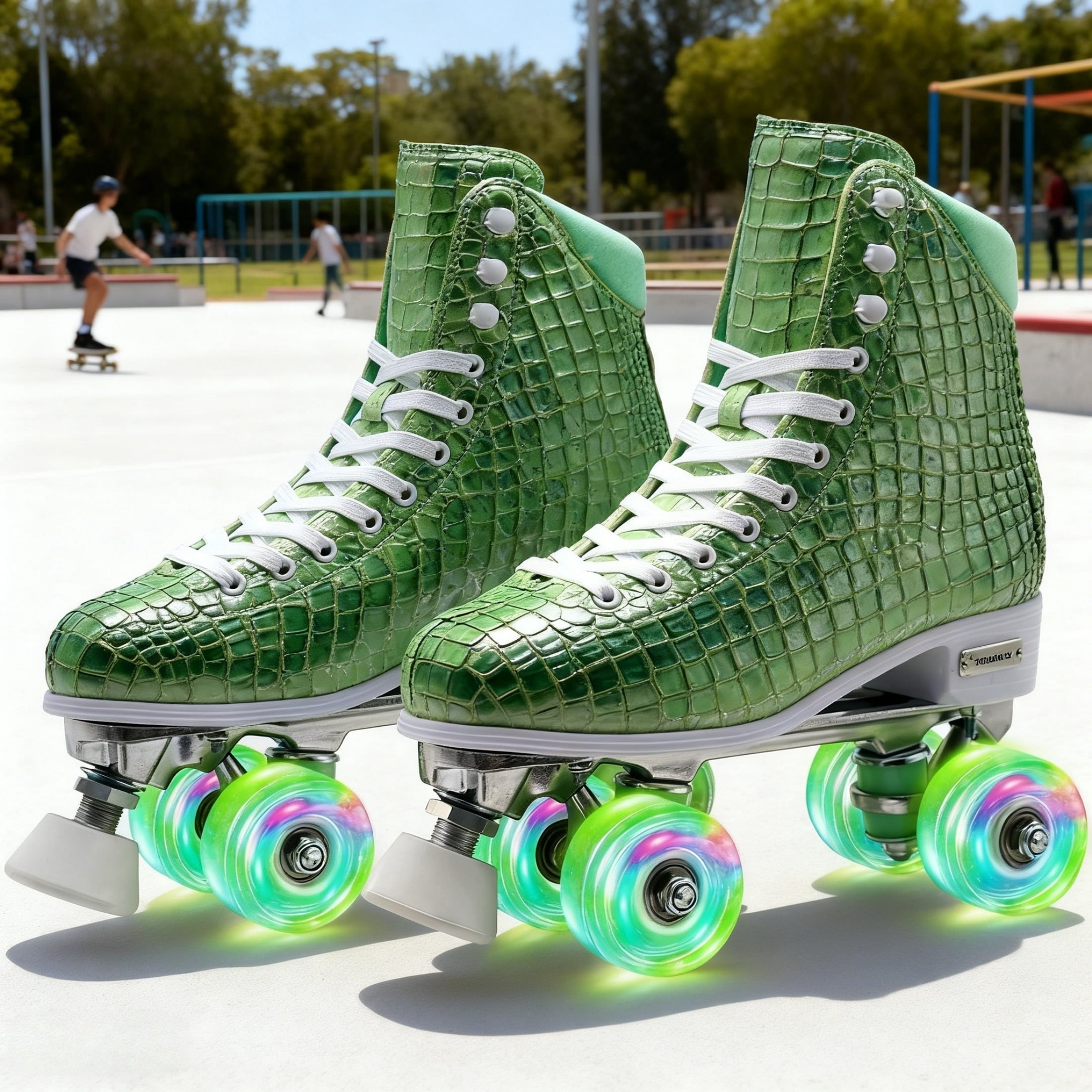 JZY Light Up Roller Skates for Women and Kids, Quad High-Top PU Leather ...