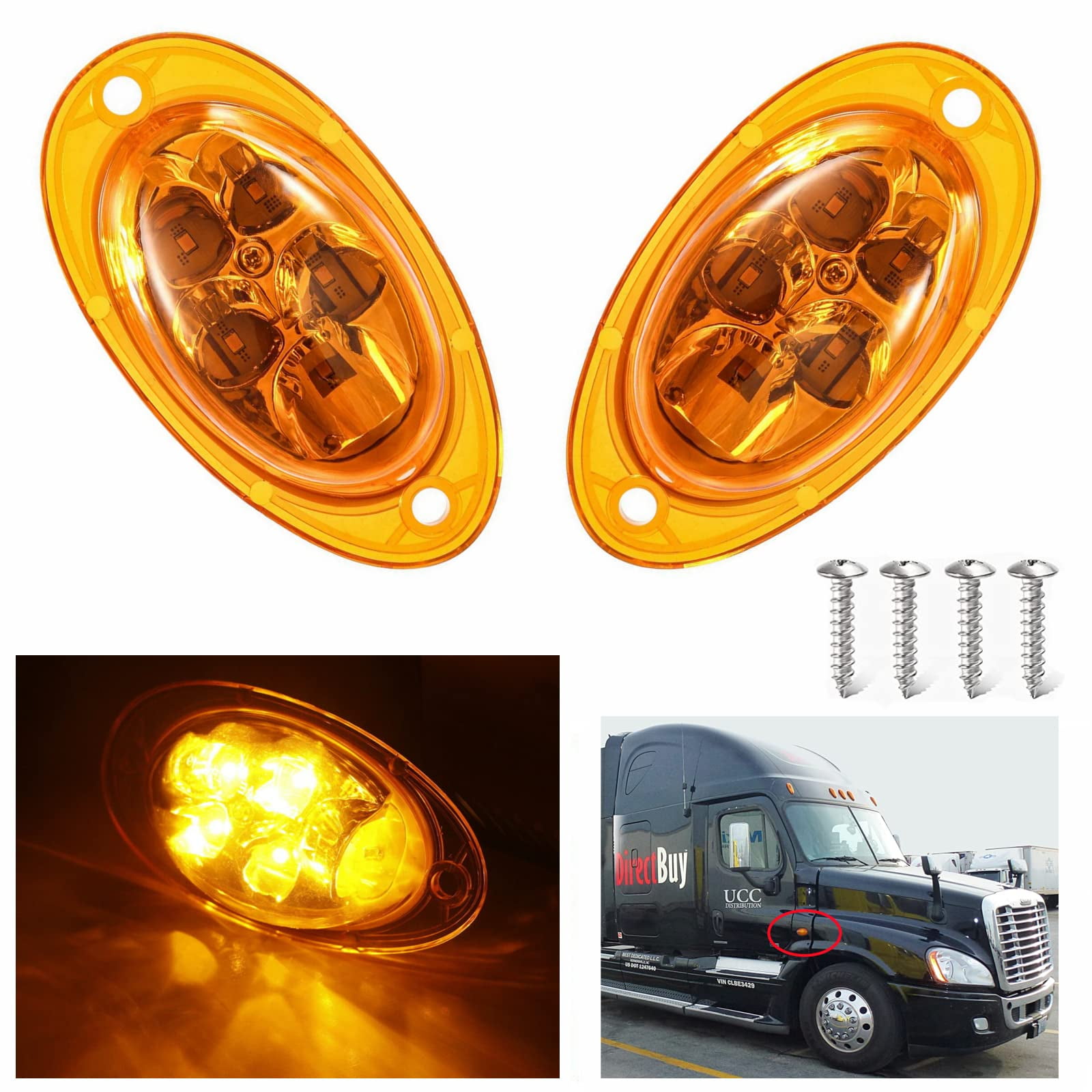 JZYZQBX 2PCS LED Side YPF5 Marker Turn Signal Lights Amber Lens Super ...