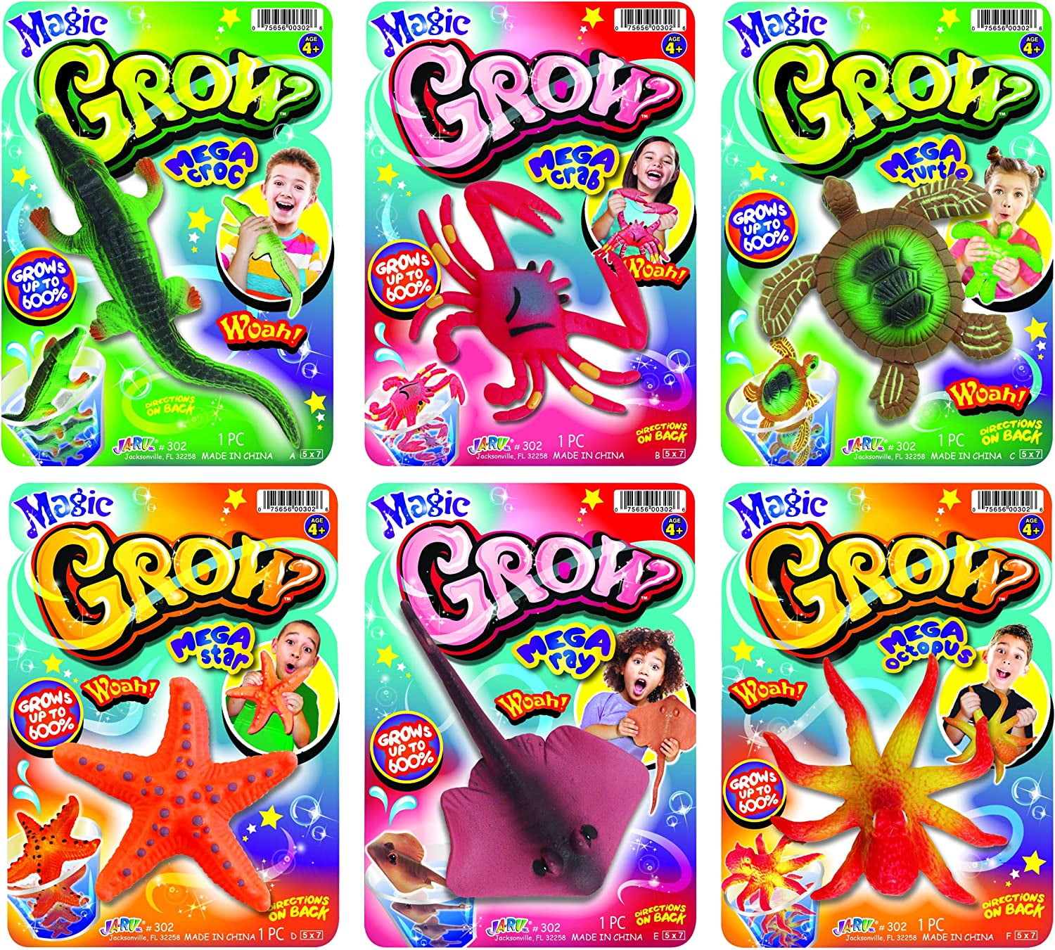 Ja-Ru Magic Grow Ocean Themed Water Animals (6 Packs Assorted) Beach ...