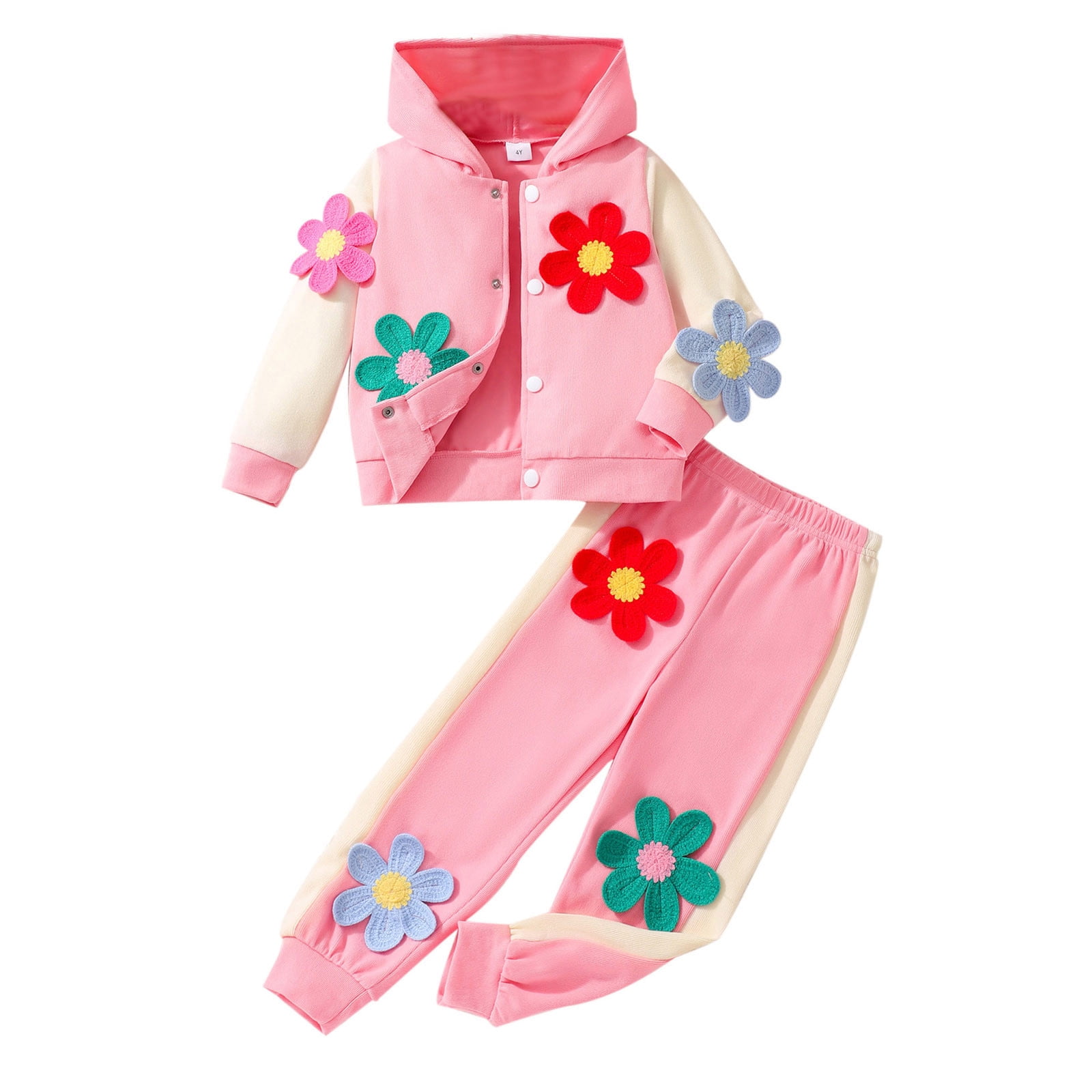 JaJaho Girls Outfits Sets Cute 3D Floral Print Hooded Long Sleeve ...