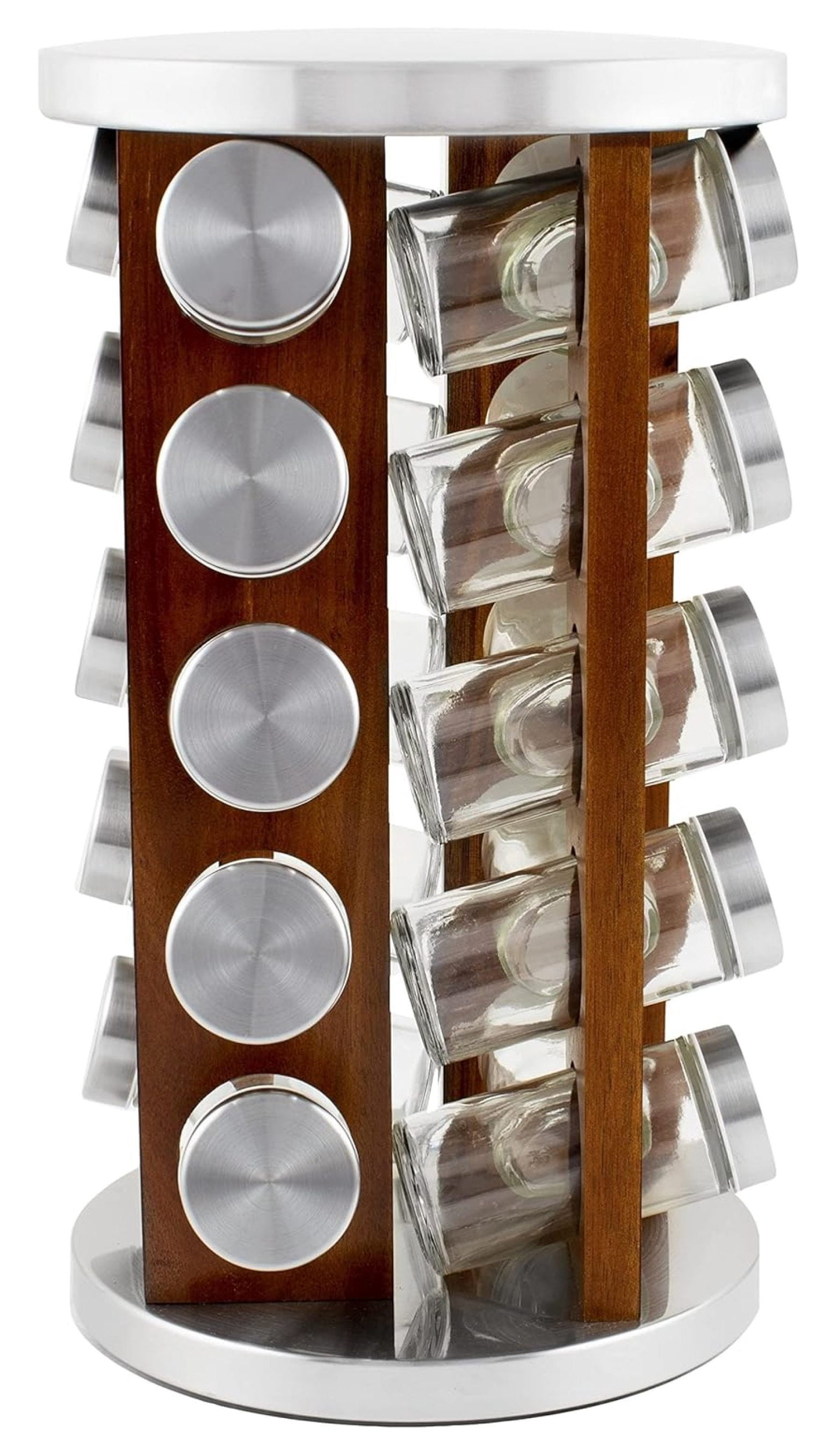 JaLuayh Dark Acacia Wood Spice Rack with 20 EMPTY jars with Stainless ...