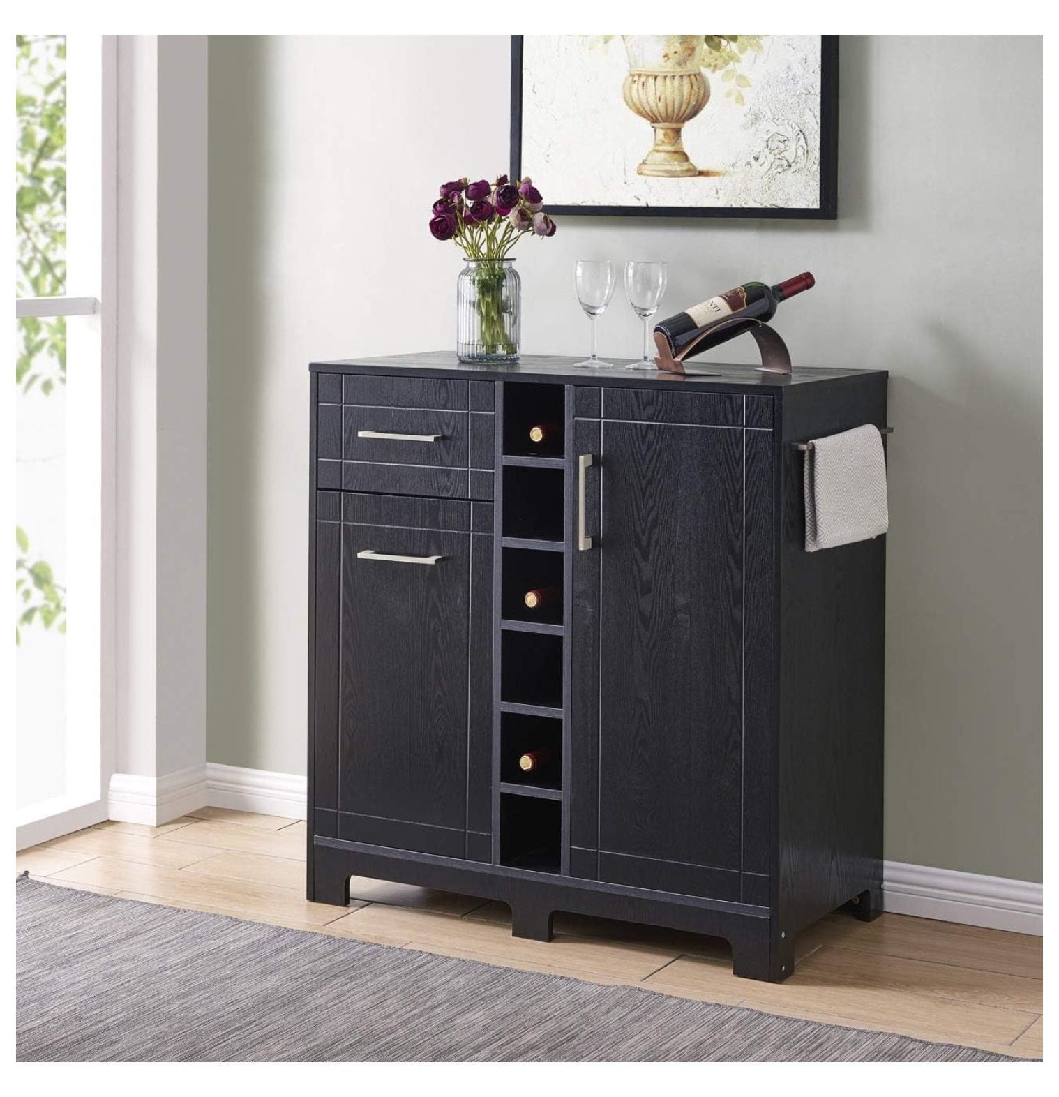 JaLuayh Wine Cabinet with Drawers, Storage Shelves and 6-Bottle Wine ...