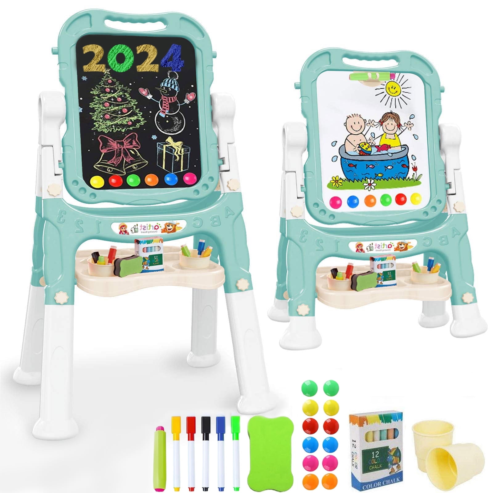 Jaawind Easel for Kids, Double Sided Adjustable Standing Toddlers Art ...