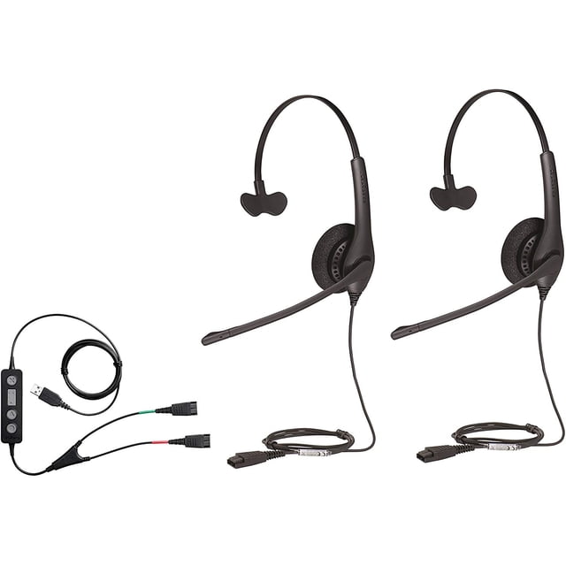 Jabra Biz 1500 Mono QD Headsets (2) with USB Training Y-Cord Bundle for ...