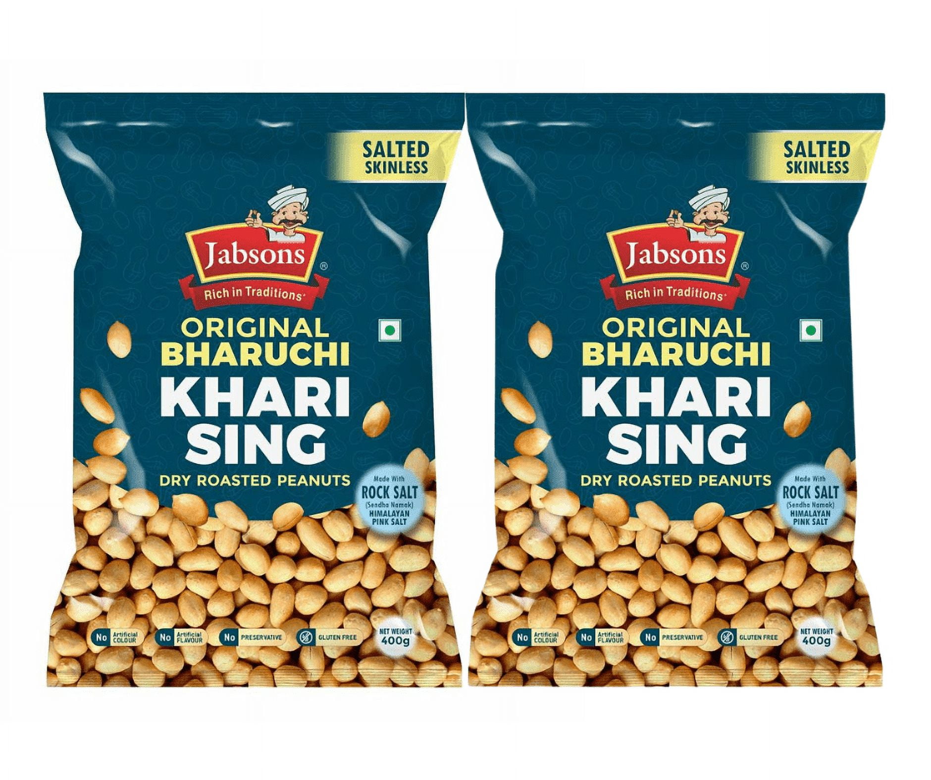 Jabsons - Salted Roasted Peanuts, KHARI SING Bharuchi (2 Pack, 400g ...