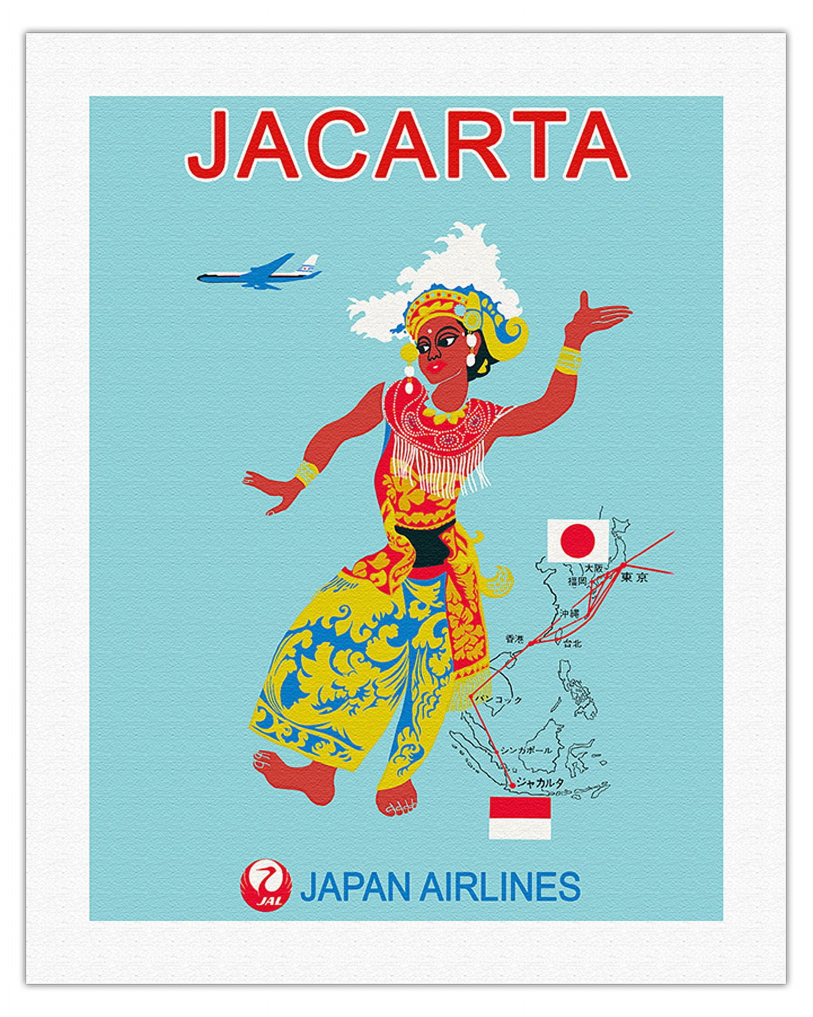 Jacarta - Japan Air Lines (JAL) - Vintage Airline Travel Poster c.1960s ...