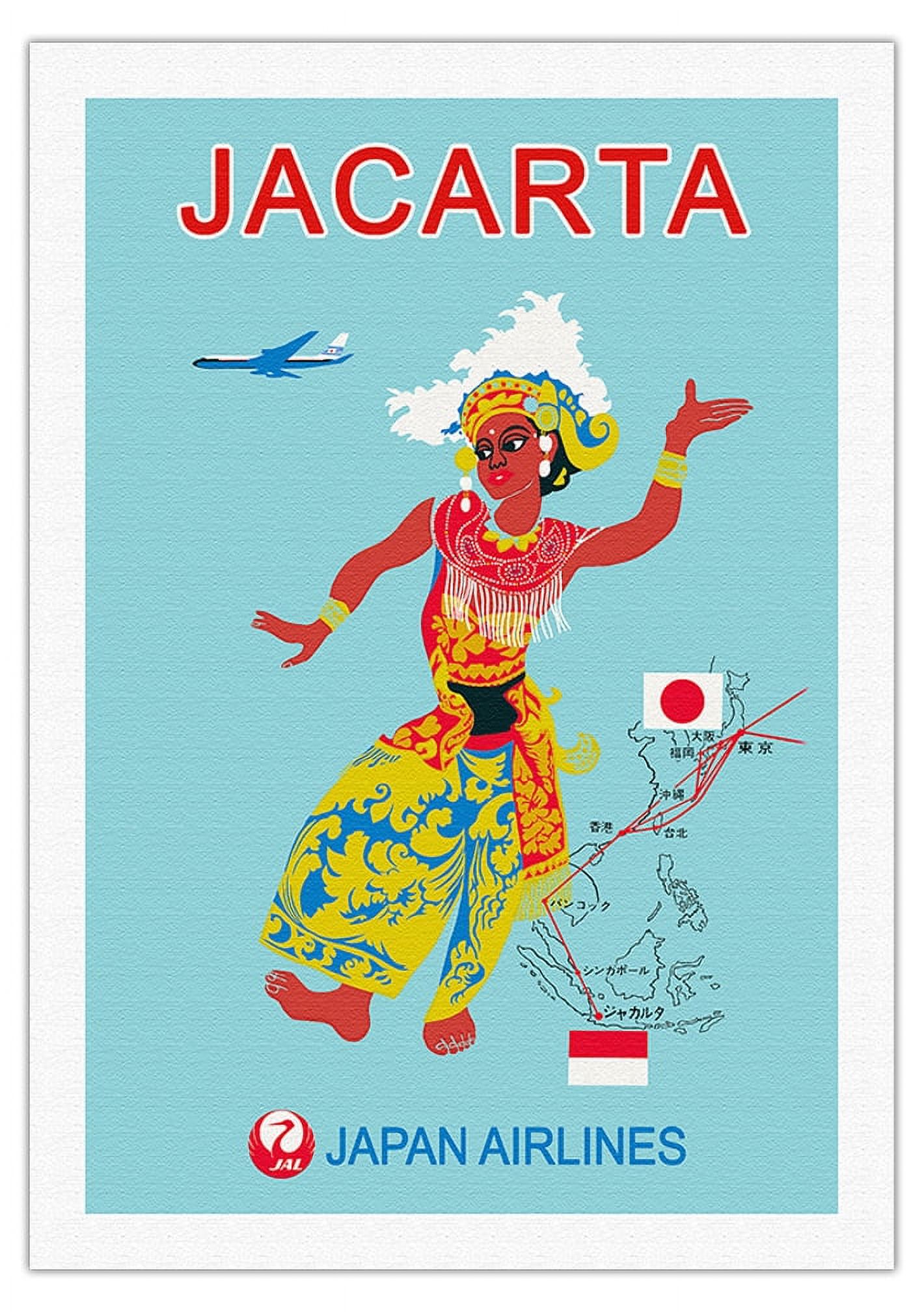 Jacarta - Japan Air Lines (JAL) - Vintage Airline Travel Poster c.1960s ...