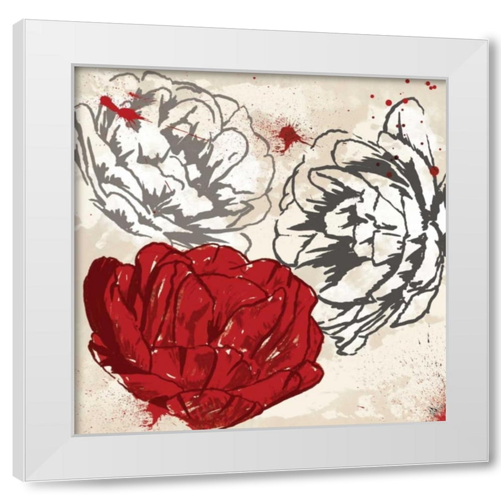 Jace Grey 4x14 White Modern Wood Framed Wall Art Titled - Red Florals 2 ...