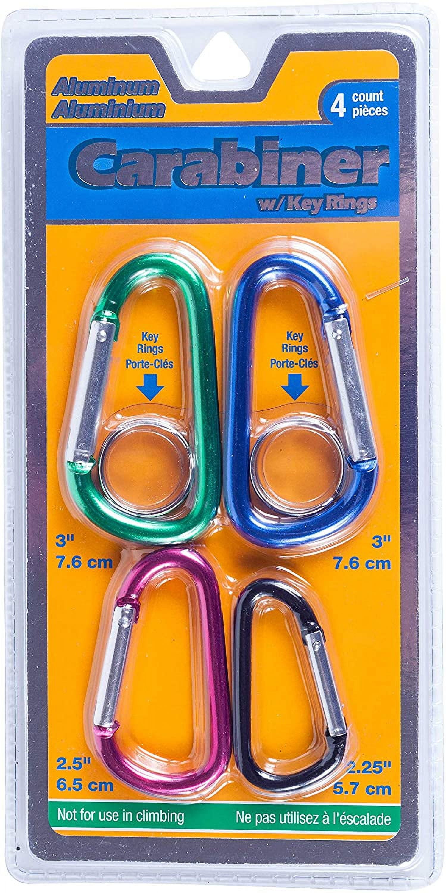 Jacent Aluminum Spring Loaded Carabiner with Key Ring, Assorted Sizes ...