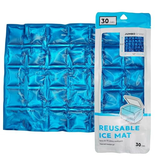 Jacent Flexible Reusable Ice Mat, 30 Cube Blue Ice Pack, Jumbo 12x9.5 ...
