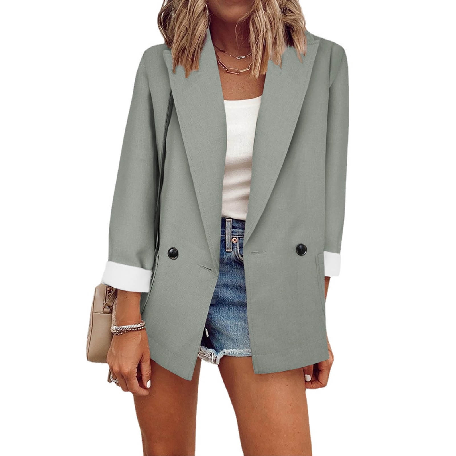 Jacenvly 2024 Blazers for Women Lapels Long Sleeve Cropped Office Suit ...