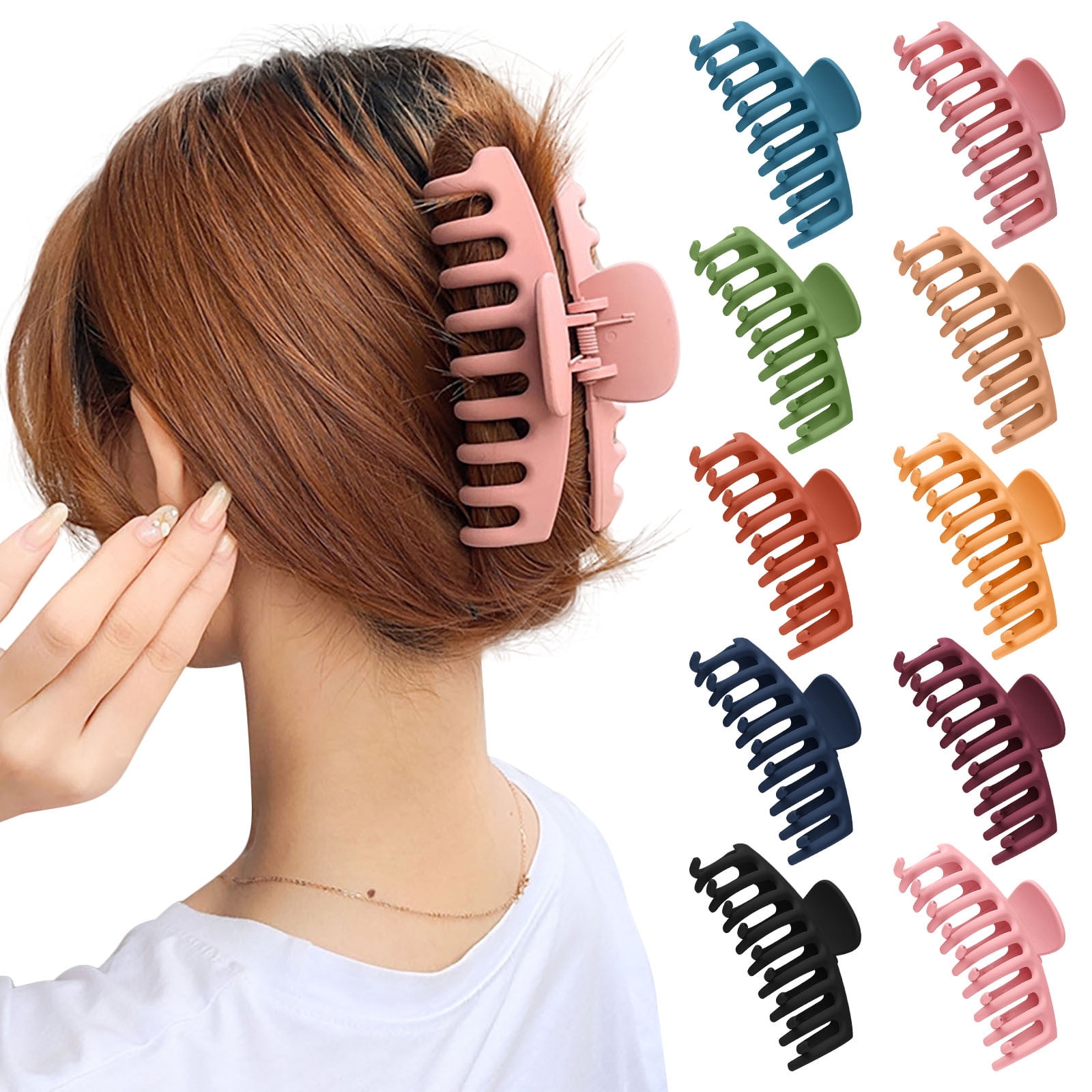 Jacenvly 2024 New 10 Color Large Matte Hair Claw Clips Nonslip Big ...