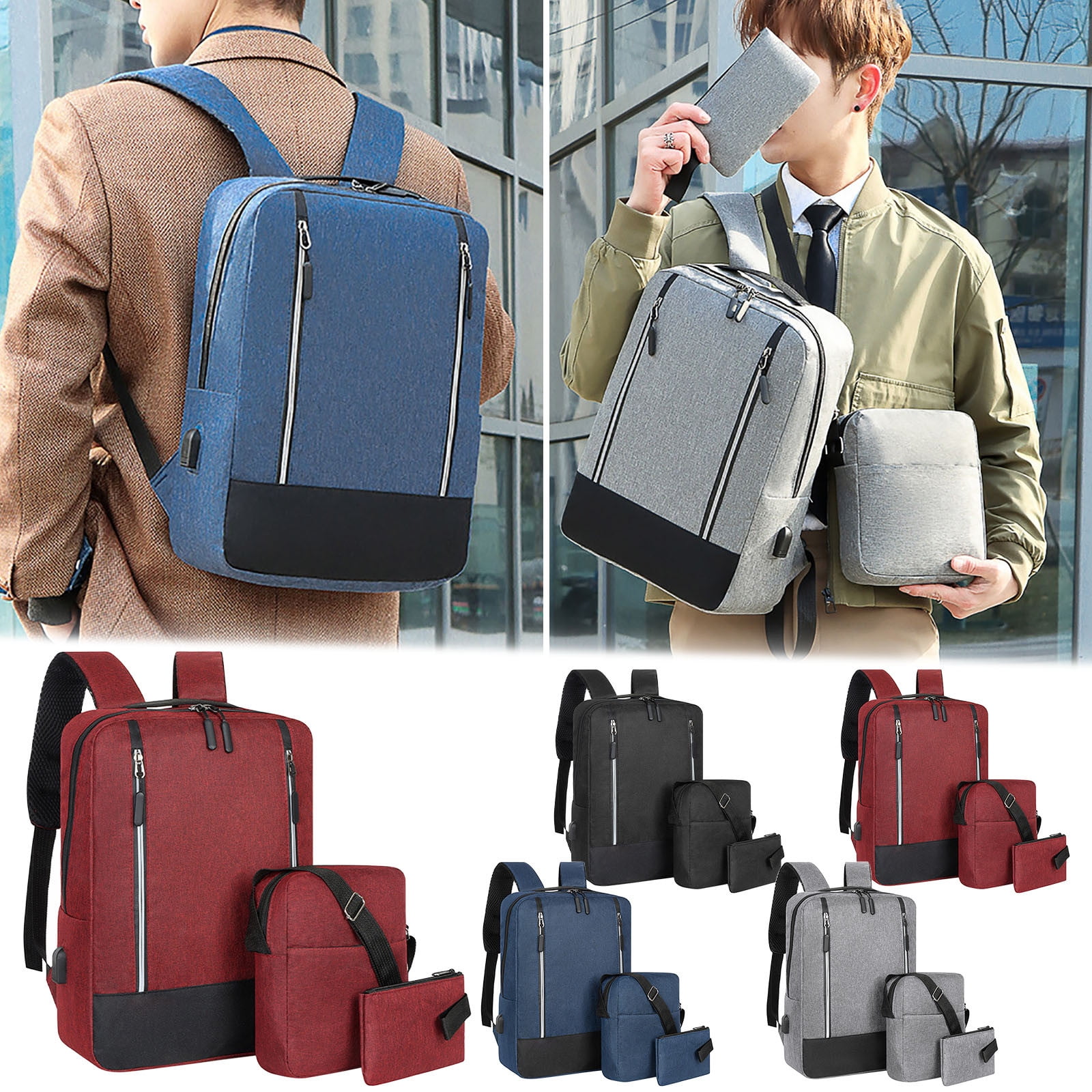 Jacenvly 2024 New Bag Fashion Three-Piece Backpack Backpack Male ...