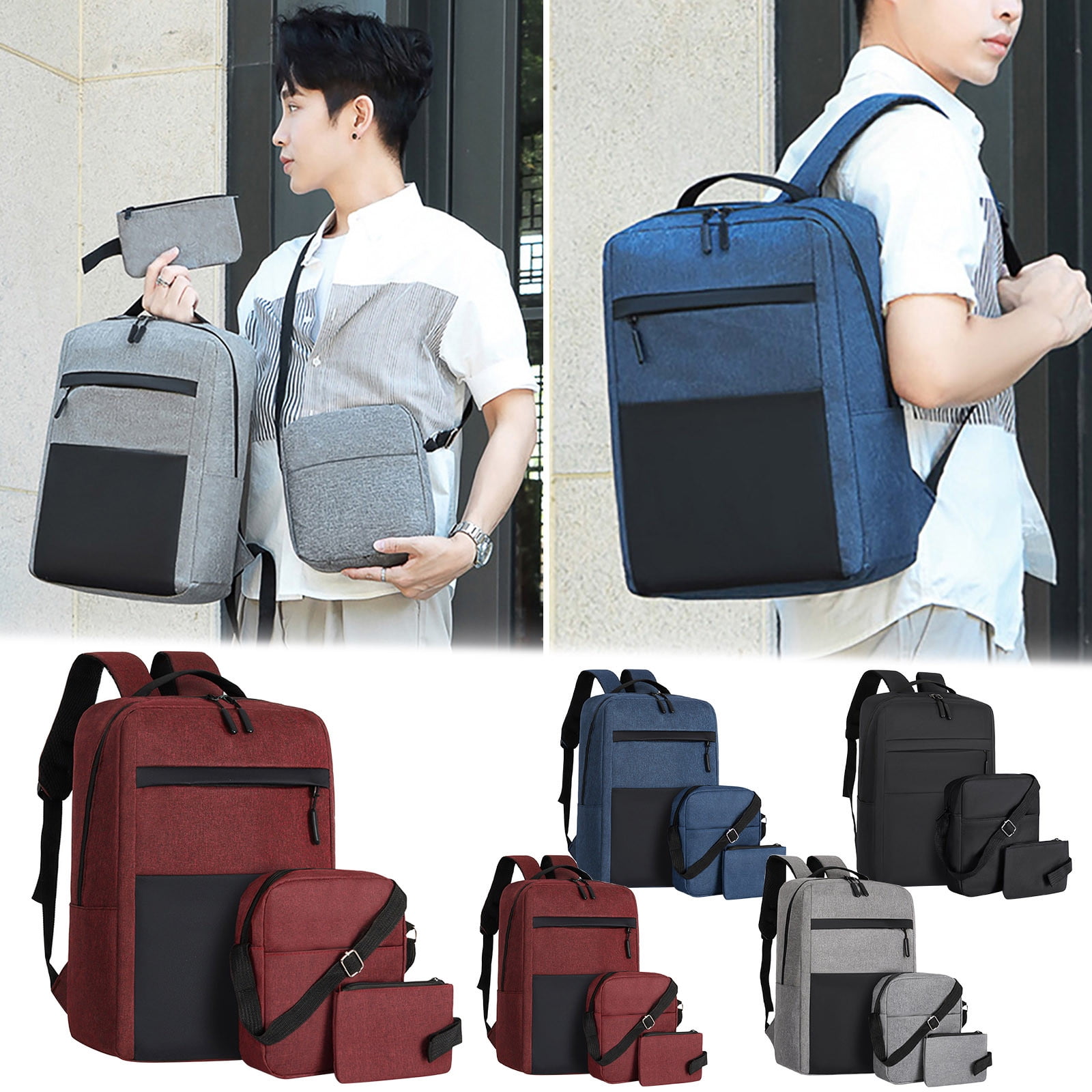 Jacenvly 2024 New Bag Fashion Three-Piece Backpack Backpack Male ...