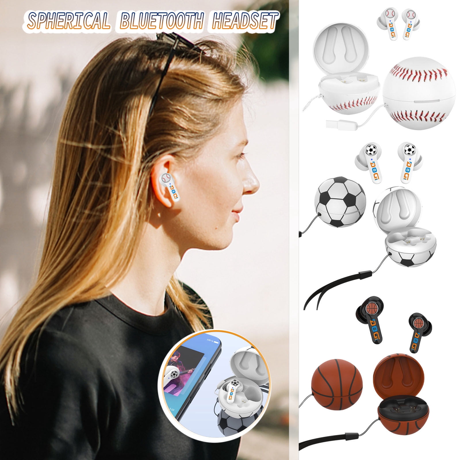 Jacenvly 2024 New Ball Style Wireless Bluetooth Headphones Earphone ...