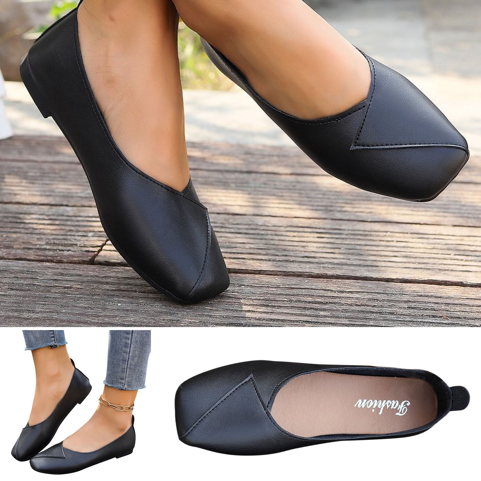 Jacenvly 2024 New Black Rectangular Toe Shallow Mouthed Flat Shoes ...