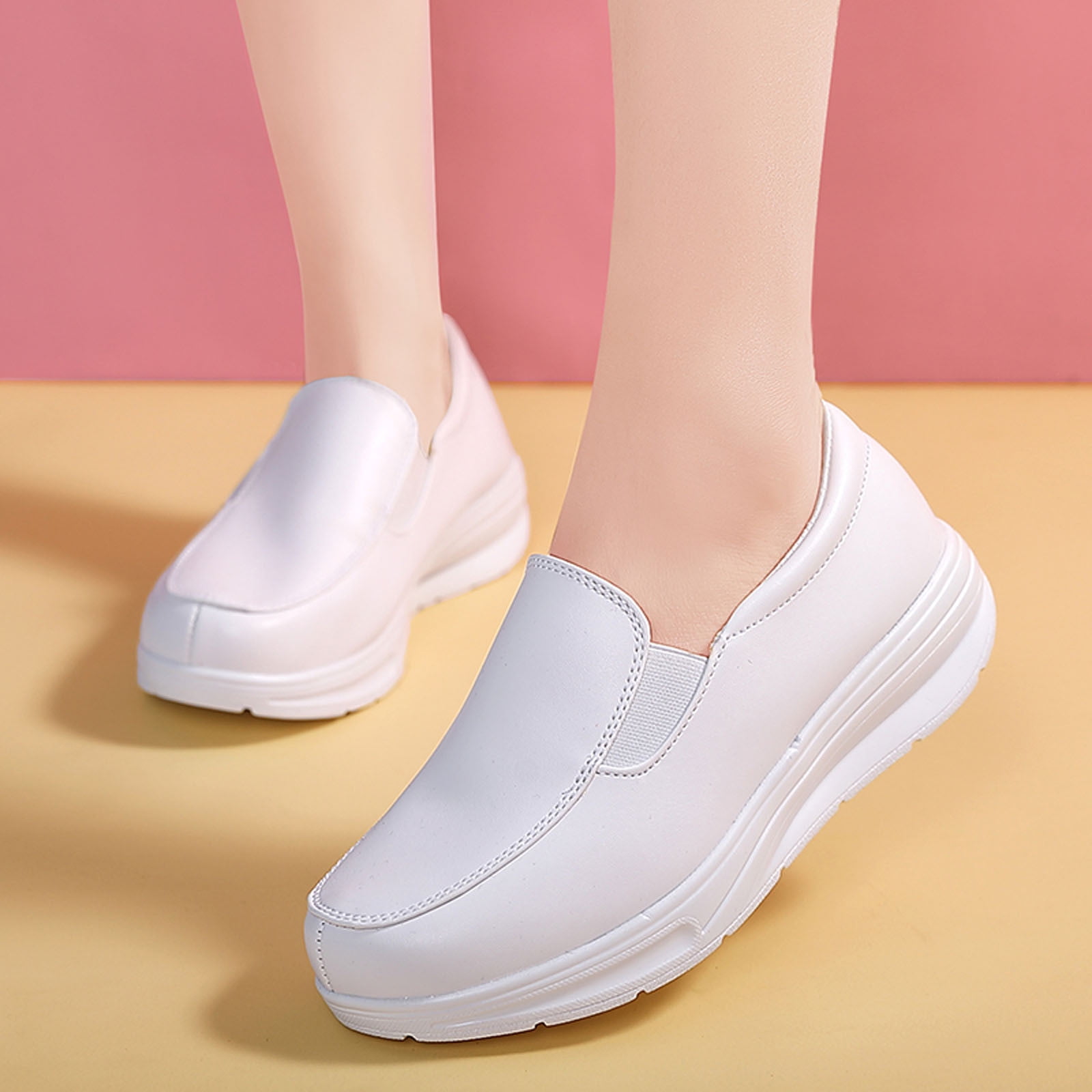 Jacenvly 2024 New Current Season Soft Cushion Nurse Shoes White Slope Heel Pregnant Womens