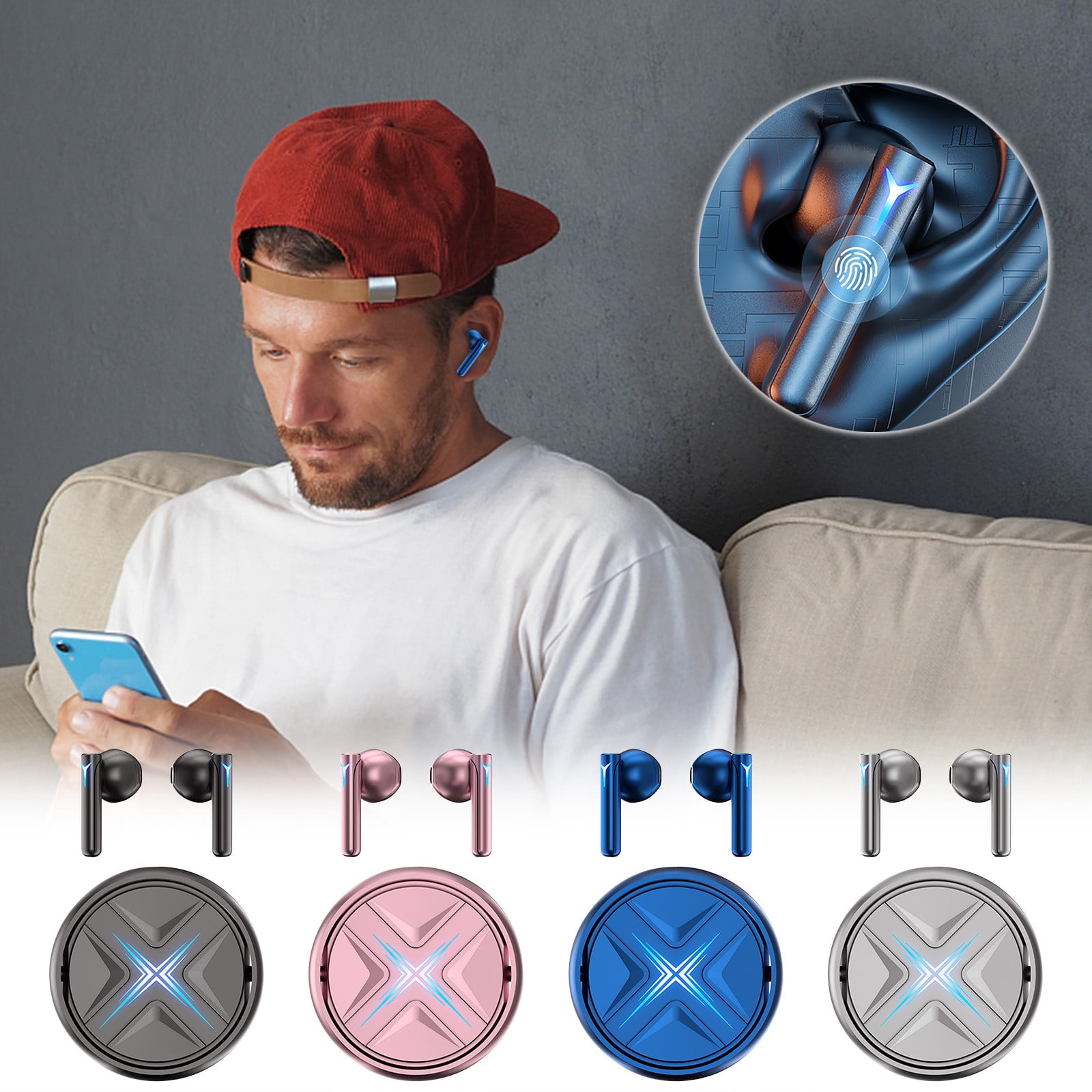 Jacenvly 2024 New Earphones Star Ring Metal Bluetooth Earphones ...