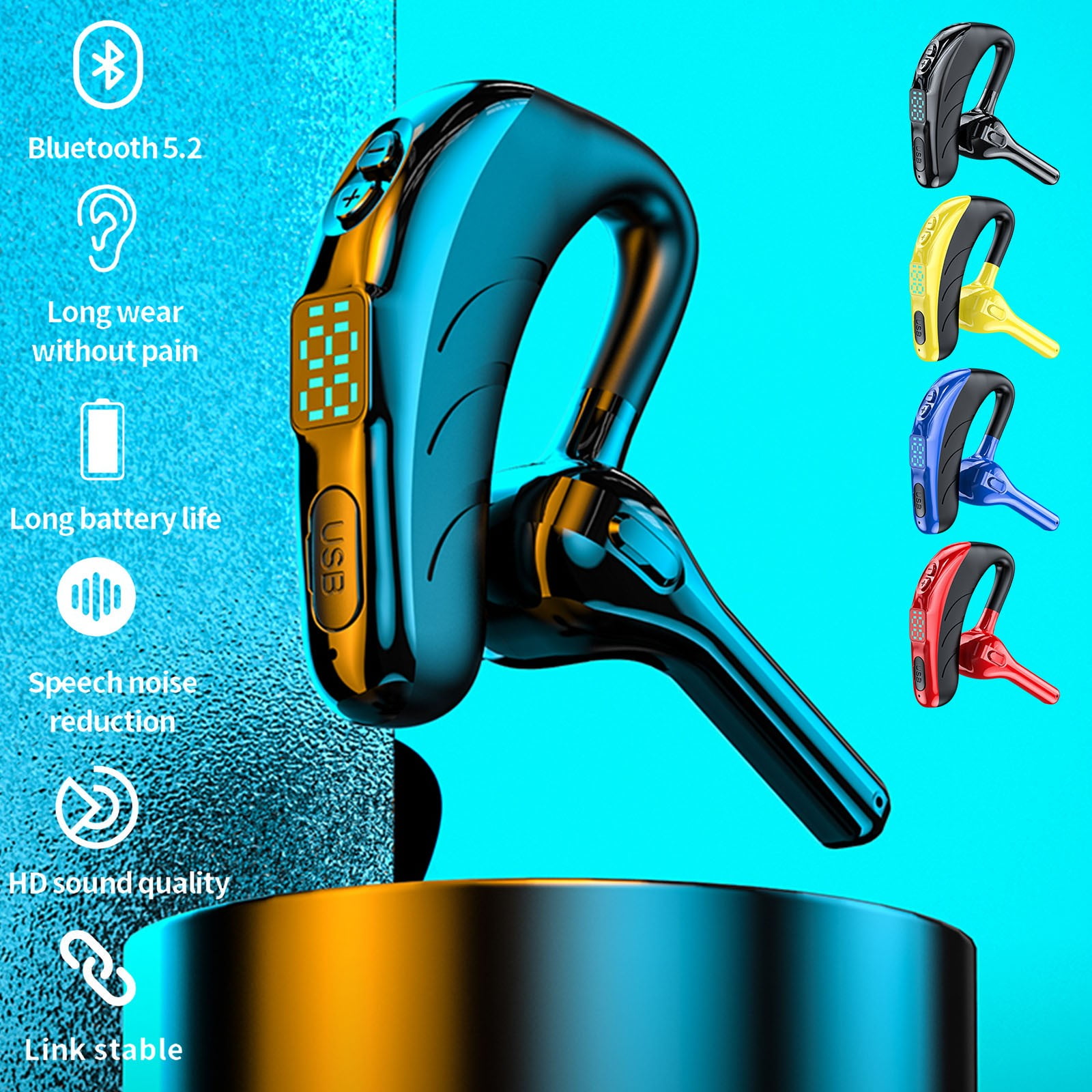 Jacenvly 2024 New Earphones Wireless Clearance Single Ear Headset With ...