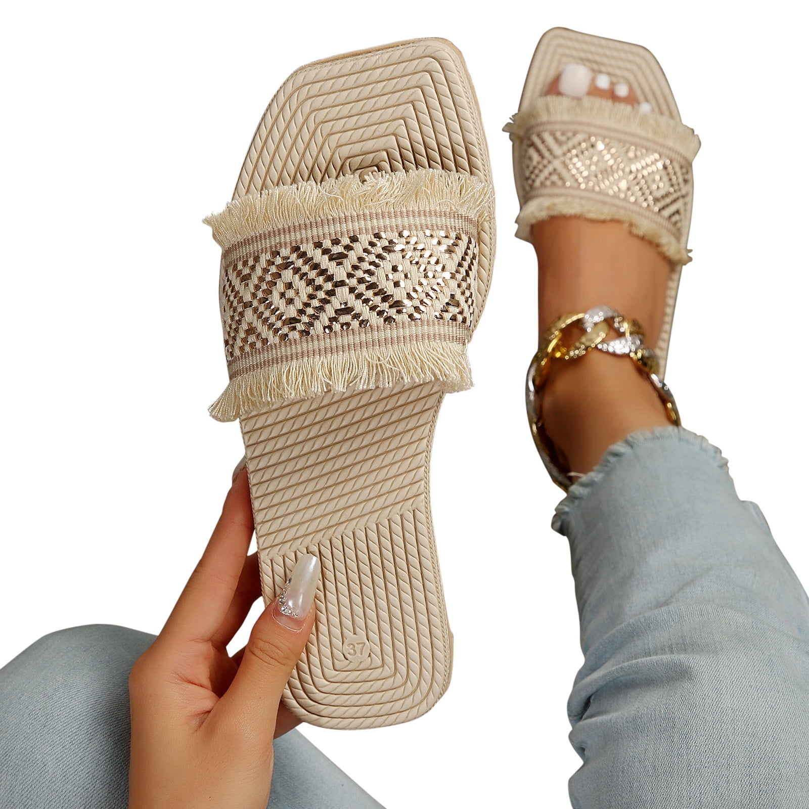 Jacenvly 2024 New Eva Flat Sandals Women Wear Summer Tassel Slippers ...