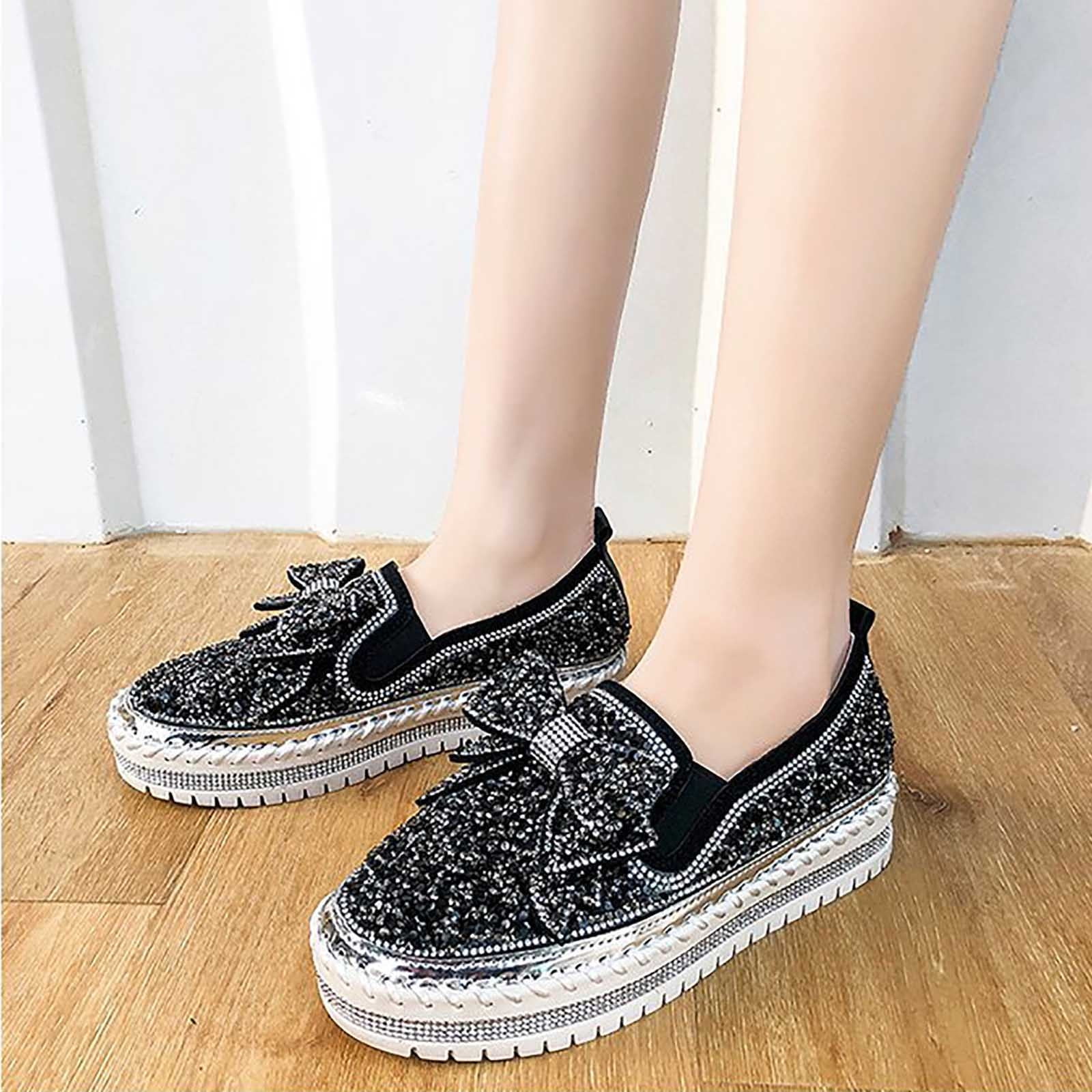 Jacenvly 2024 New Fashion Women Shoe Bow Sequin Solid Color Platform ...