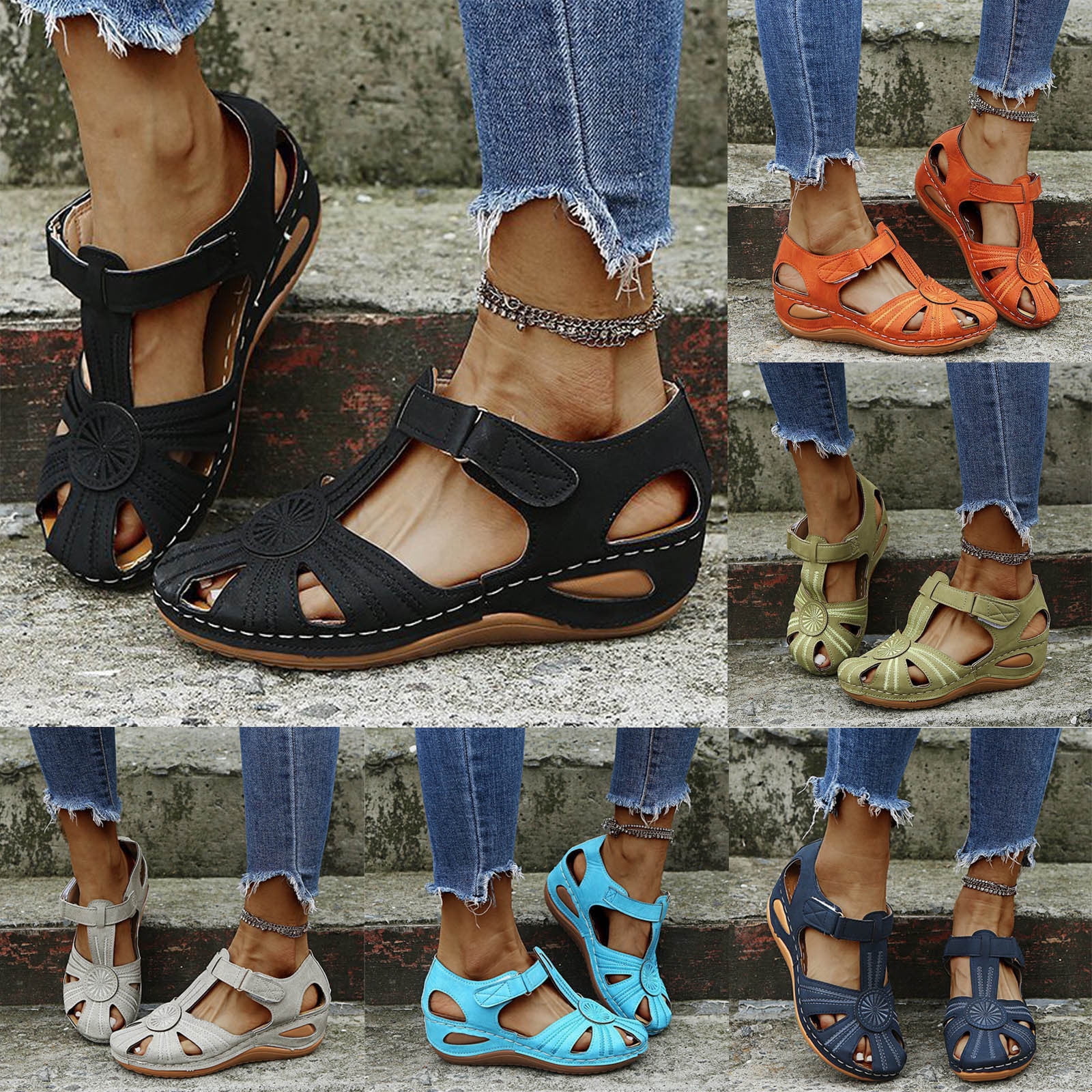 Jacenvly 2024 New Fashion Women Slide Hollow Out Comfy Sandals Slope ...