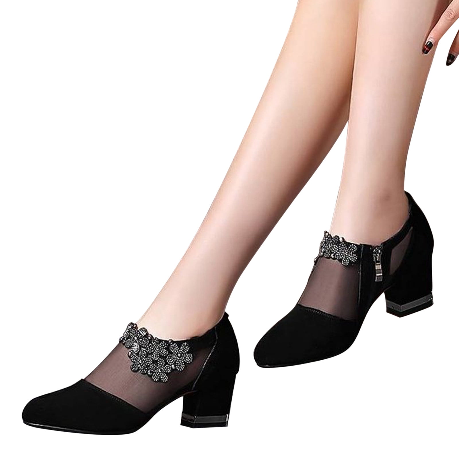 Jacenvly 2024 New Fish Mouth Women's Thick Heel High Heel Lace Mesh ...