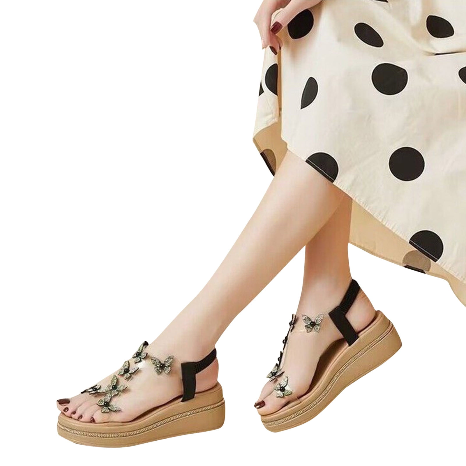 Jacenvly 2024 New Flower Diamond Sandals Elastic Sloping Heels Thick ...