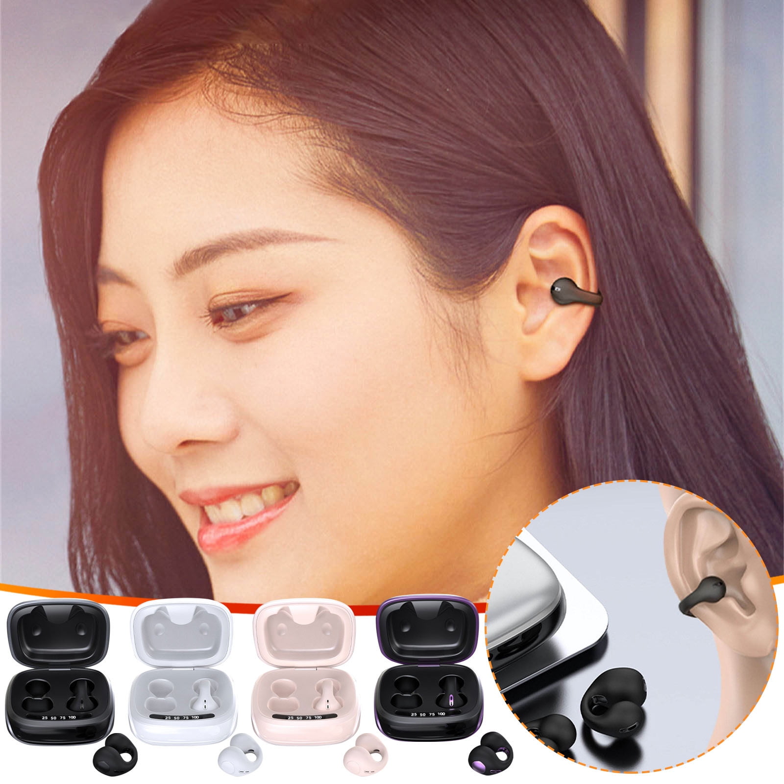 Jacenvly 2024 New Gaming Headset Clearance Jx80 Wireless Conduction Clipped Ear Bluetooth ...