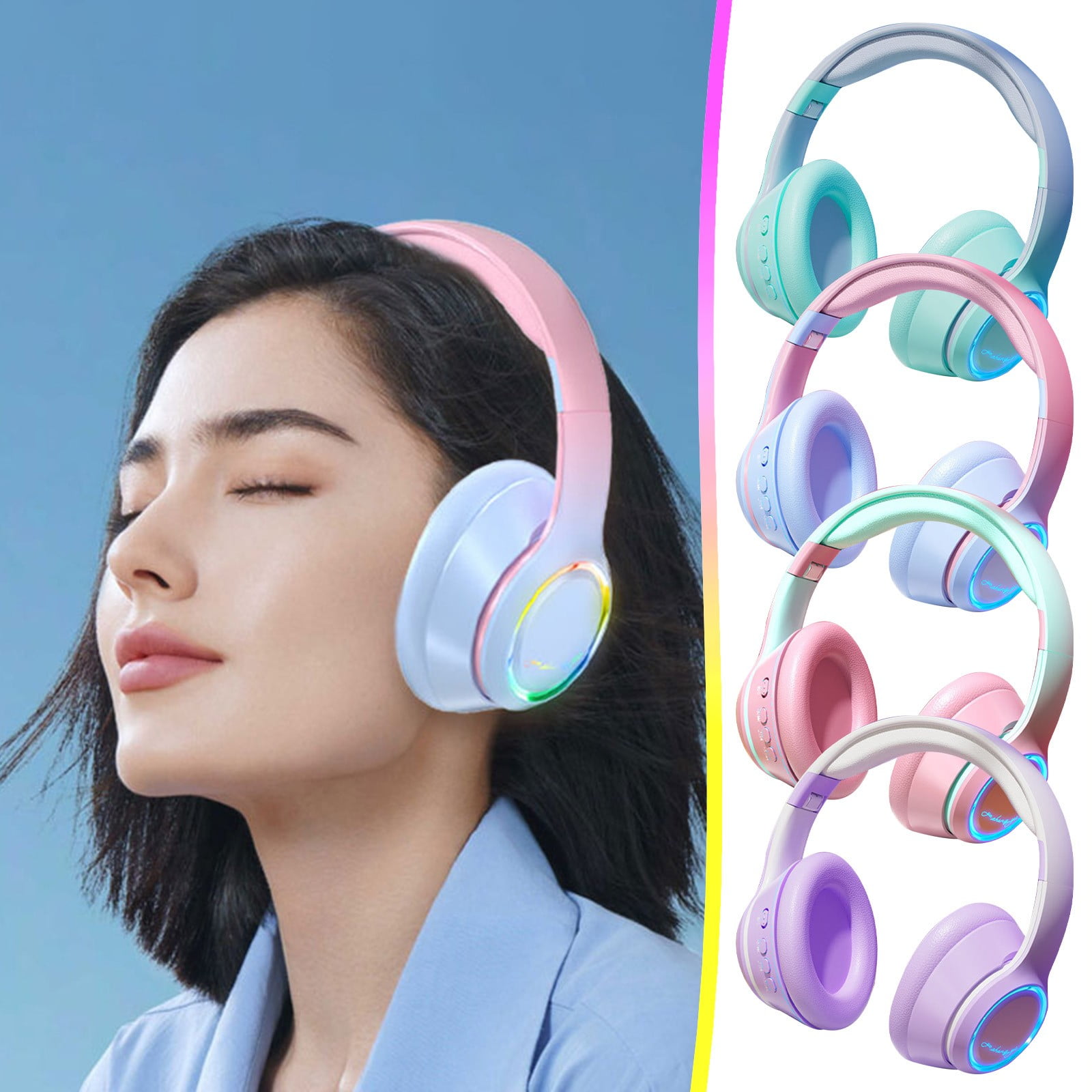 Jacenvly 2024 New Gaming Headset Headworn Bluetooth Earphones Gradient ...