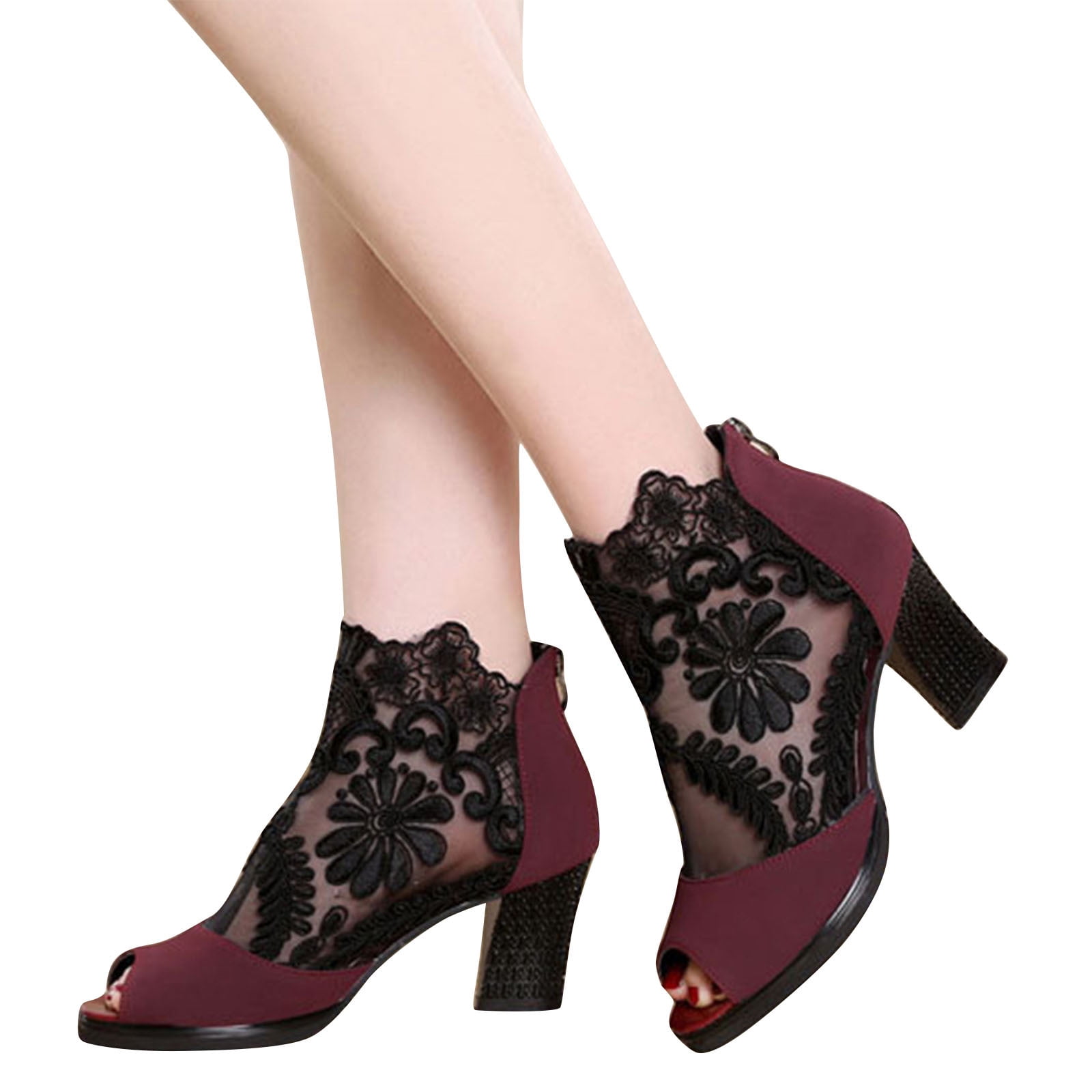 Jacenvly 2024 New Hollow High Heel Banquet Sandals Thick Heel Lace Fish ...