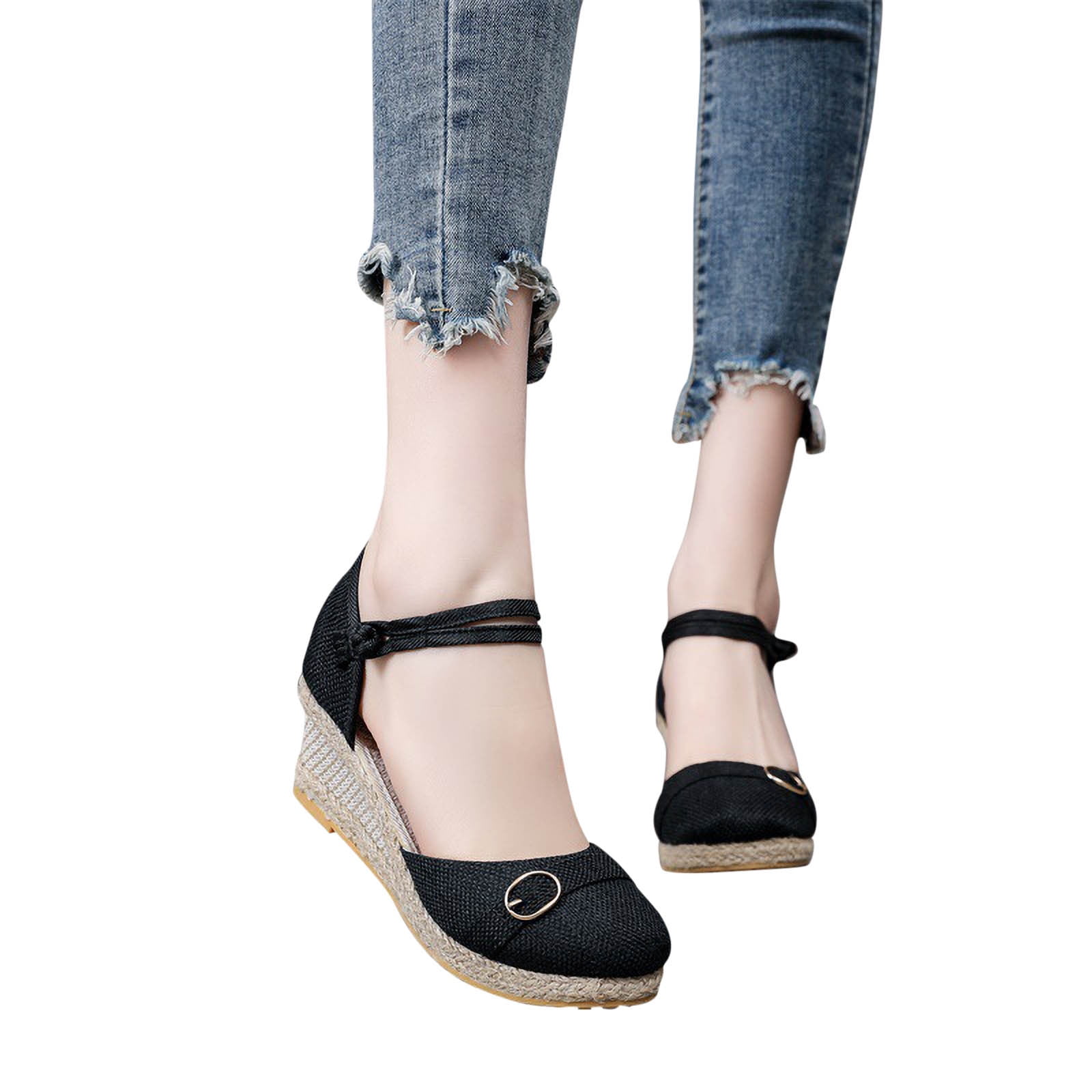 Jacenvly 2024 New Knitted Round Toe Wedge Sandals Women's High Heel ...