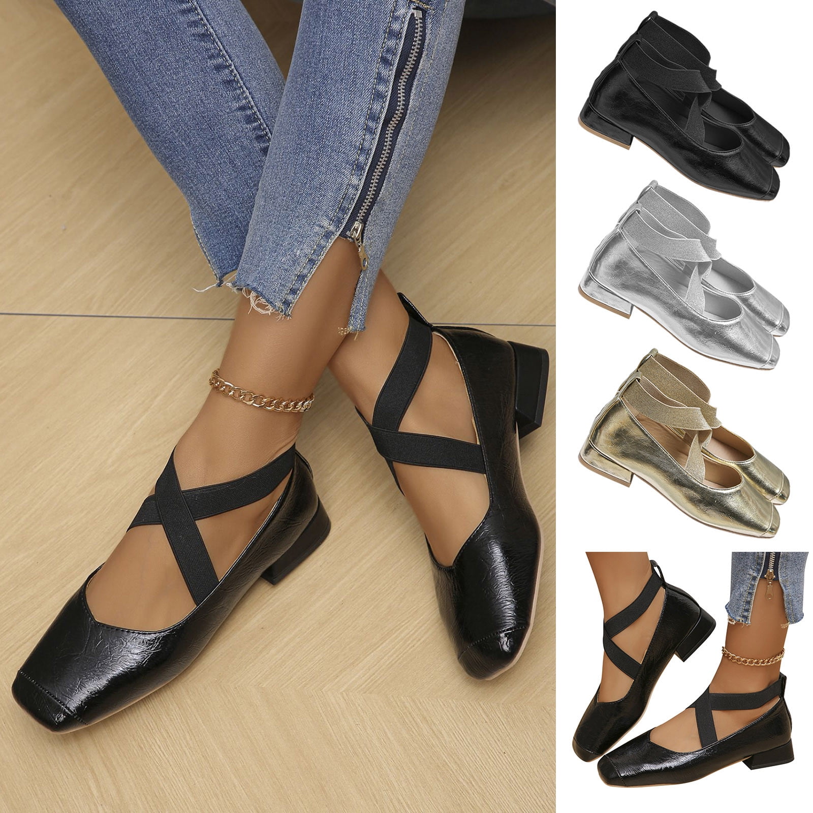 Jacenvly 2024 New Lacquered Mary Shoes Shallow Cut Rectangular Toe One ...