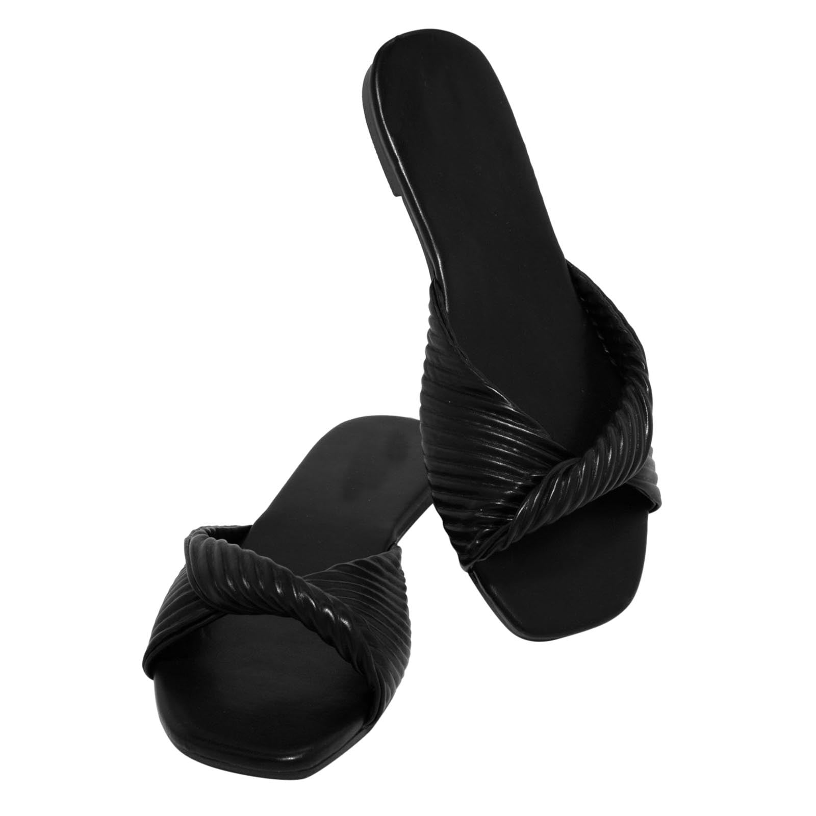 Jacenvly 2024 New Large Flat Bottomed Flip Flops Women's Solid Color ...