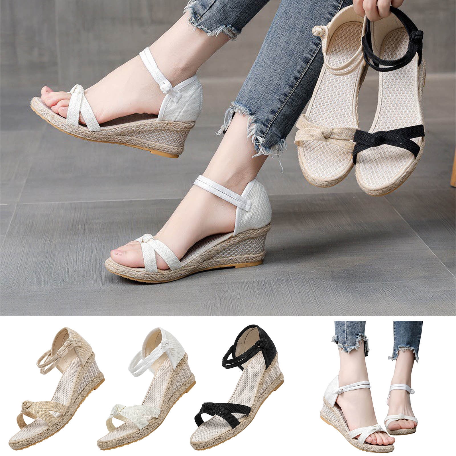 Jacenvly 2024 New New Knitted Round Toe Bow Knot Fish Mouth Wedge ...