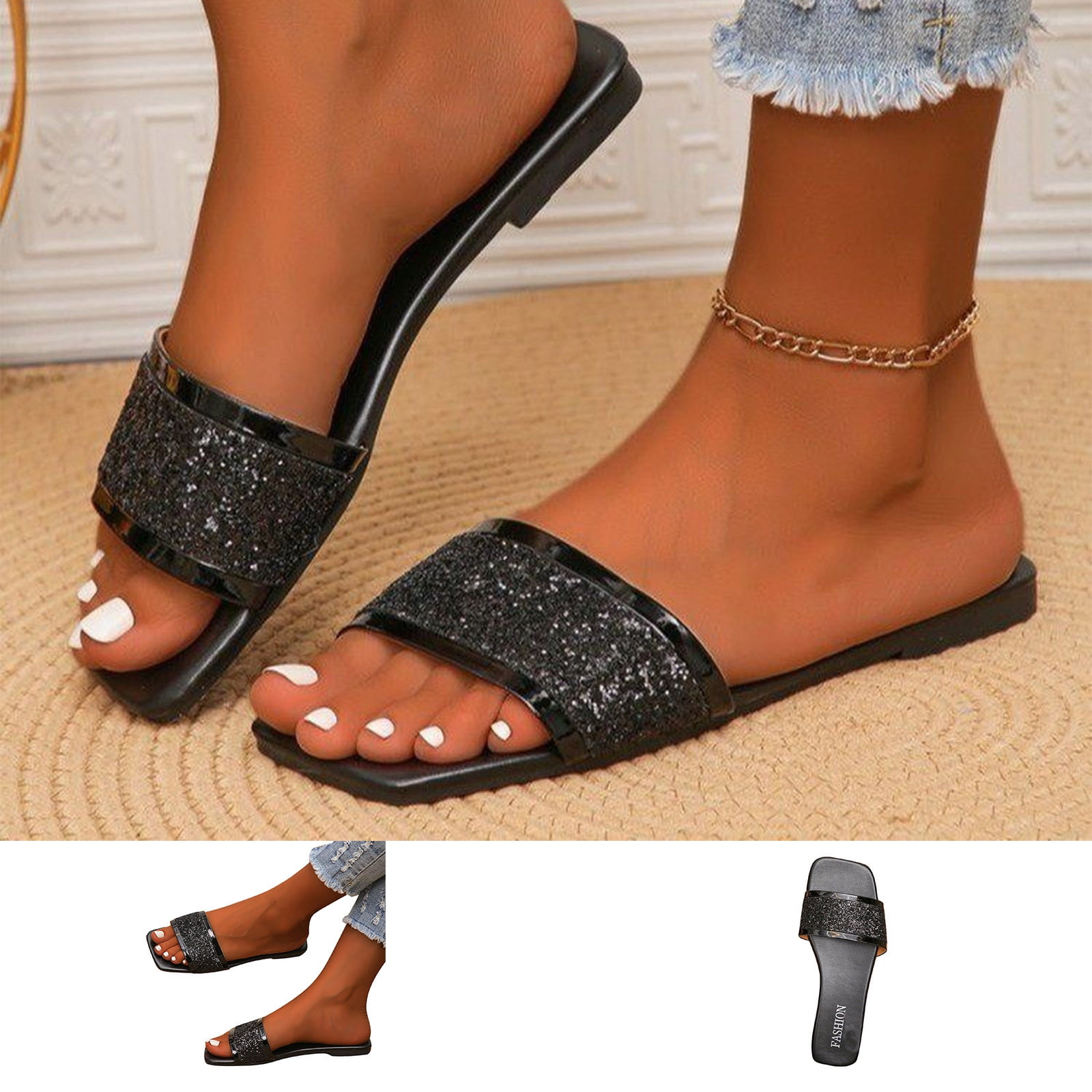 Jacenvly 2024 New New Slippers Women's Large Headed Water Diamonds ...