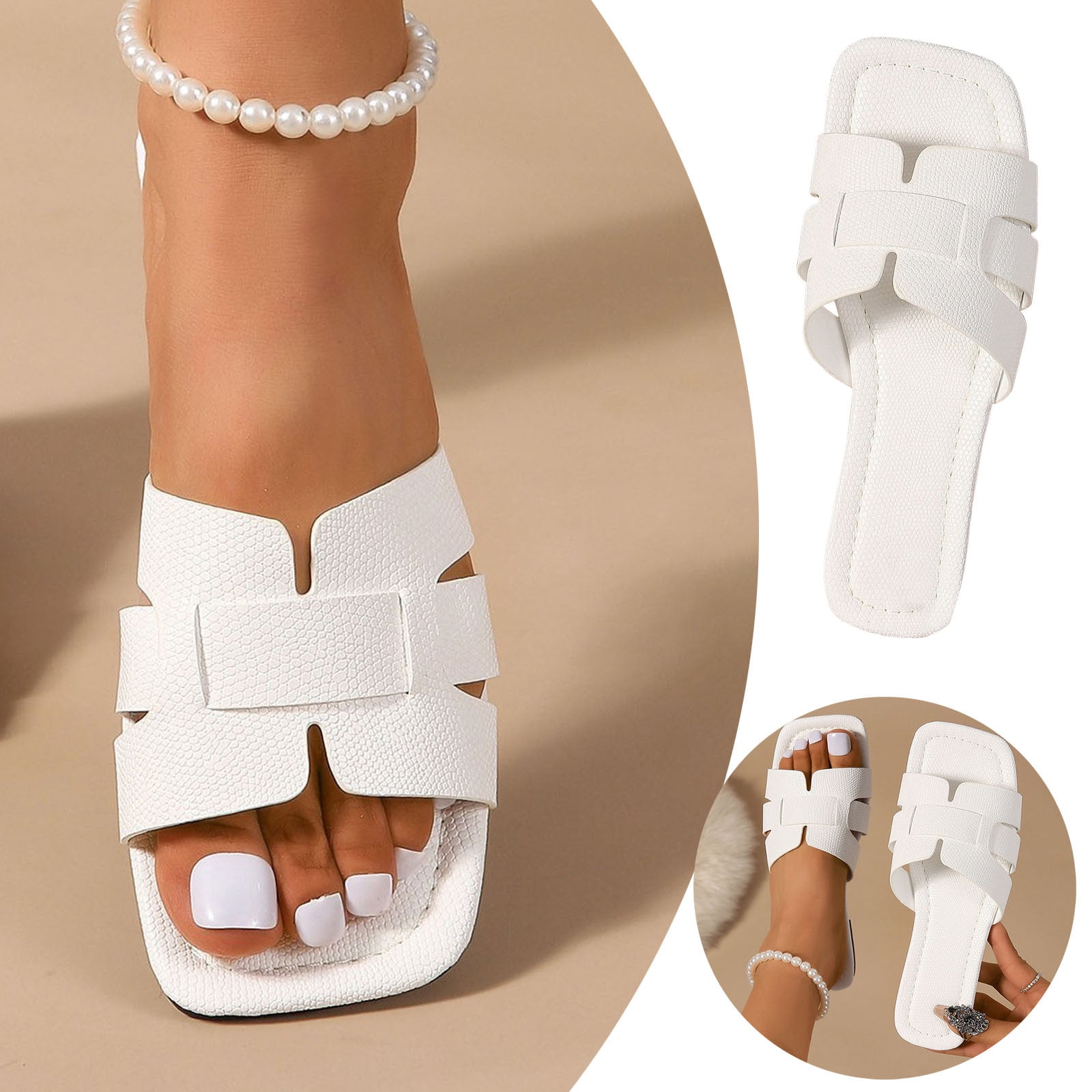 Jacenvly 2024 New One Line Rectangular Toe Beach Slippers Women's ...