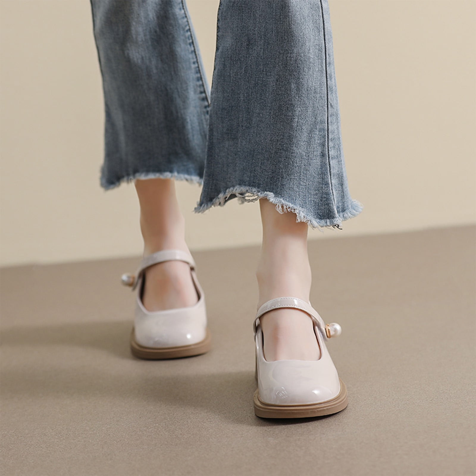 Jacenvly 2024 New Small Fragrant Style Round-Toe Pearl French Retro ...