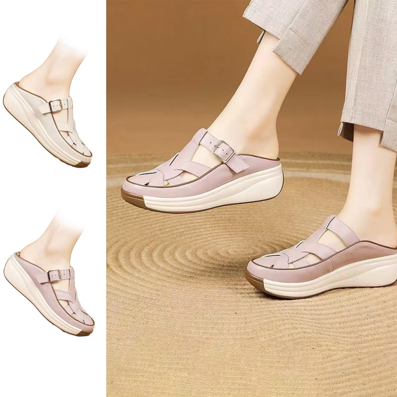 Jacenvly 2024 New Summer Outdoor Casual Slope Heel One Stirrup Half ...