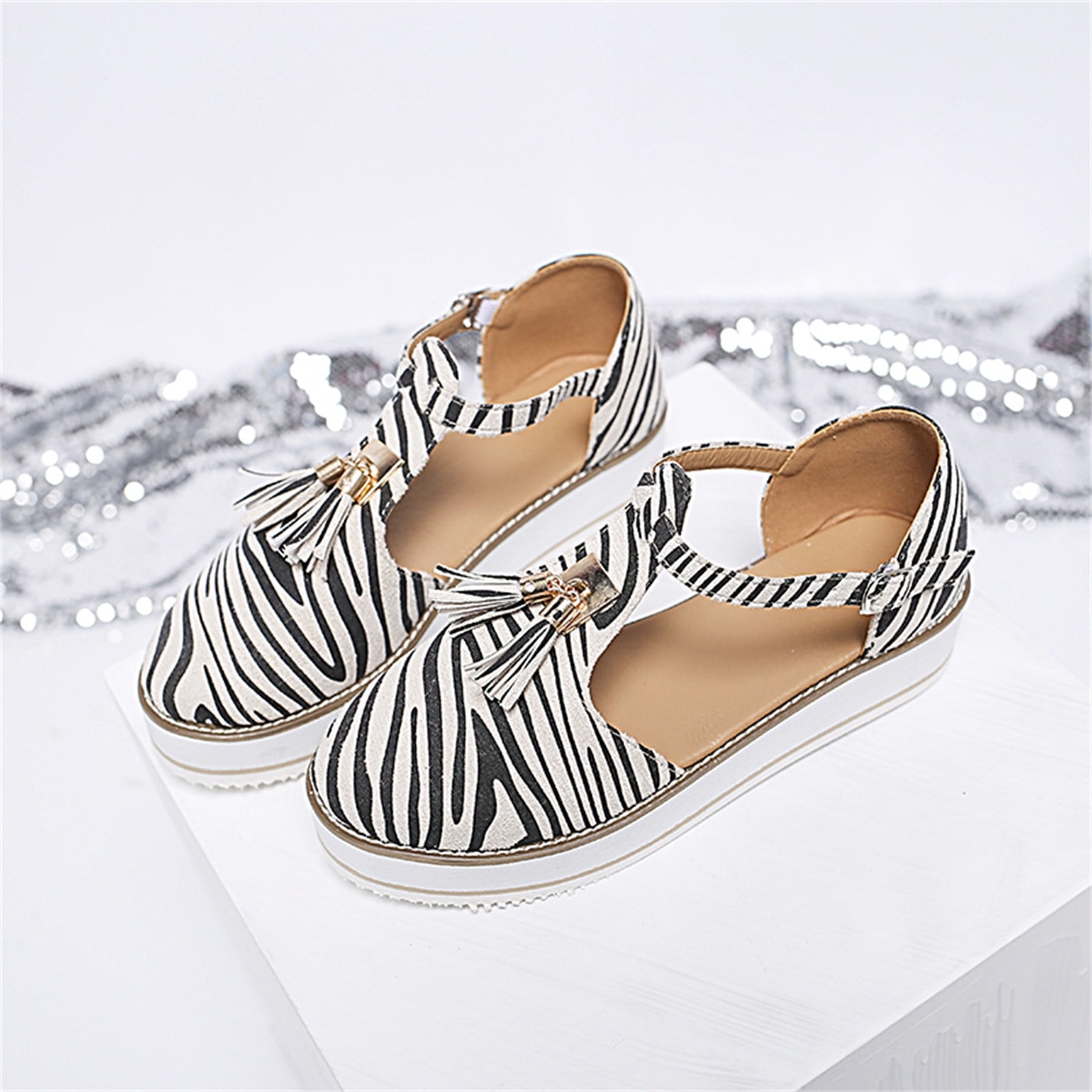 Jacenvly 2024 New Summer Tassel Baotou Hollow T-Shaped Platform Shoes Suede Buckle Sandals White ...