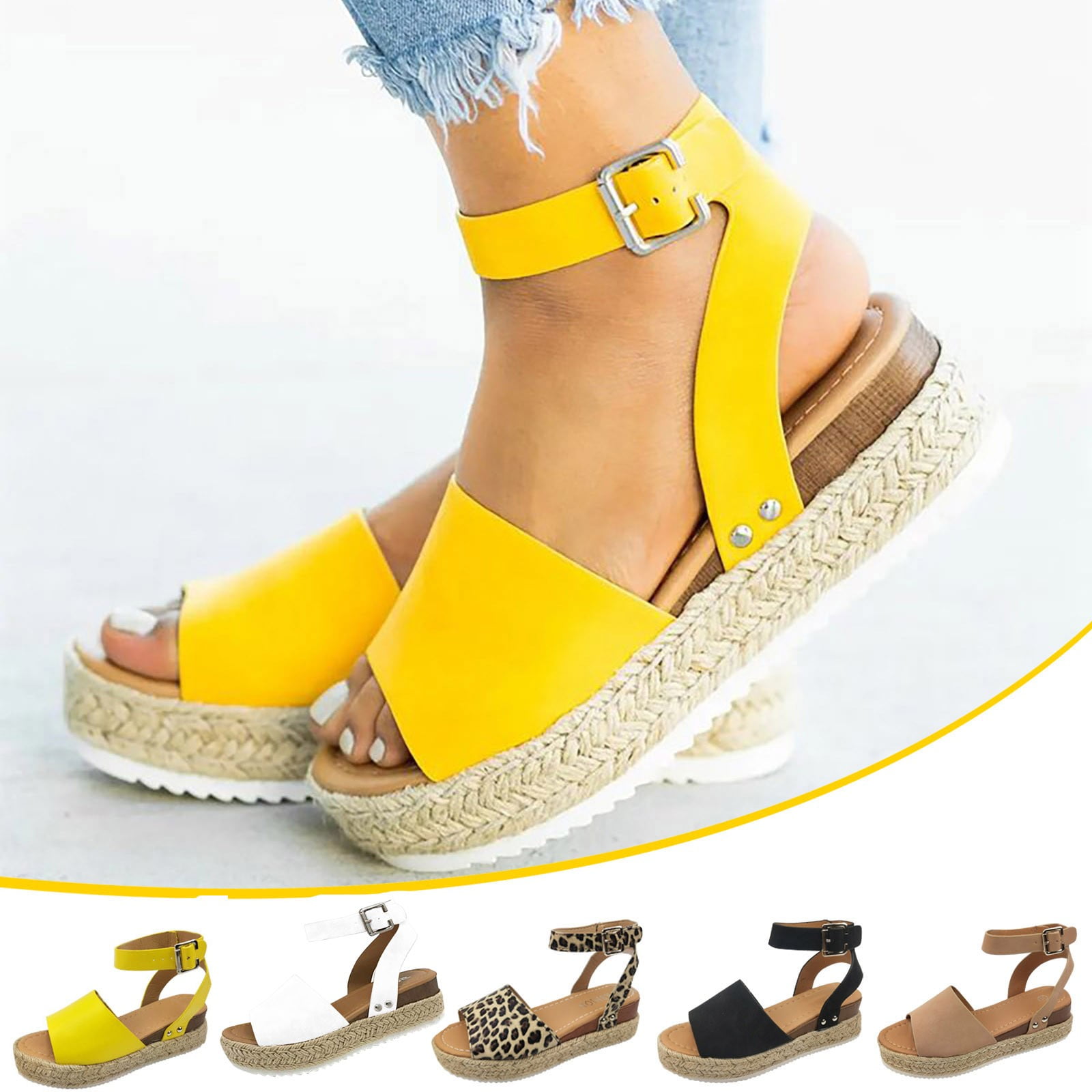 Jacenvly 2024 New Woman Summer Sandals Open Toe Casual Wedge Shoes Casual Canvas Shoes Black ...